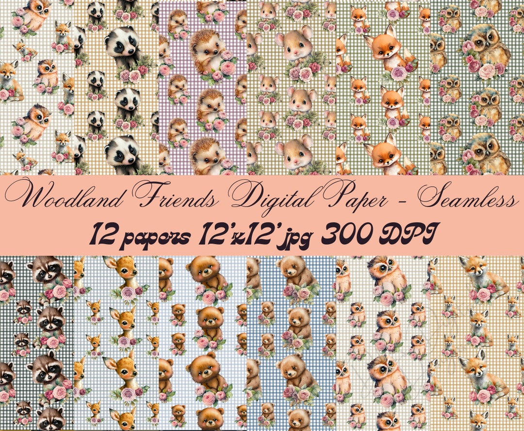 Woodland Friends Digital Paper 12-pack, Seamless Digital Paper ...