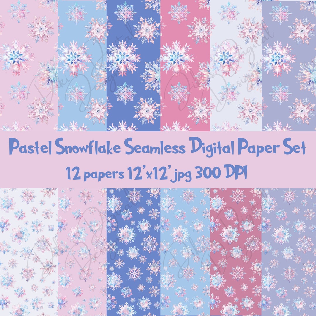 Pastel Snowflake Digital Paper - Set of 12, Snowflake Seamless ...
