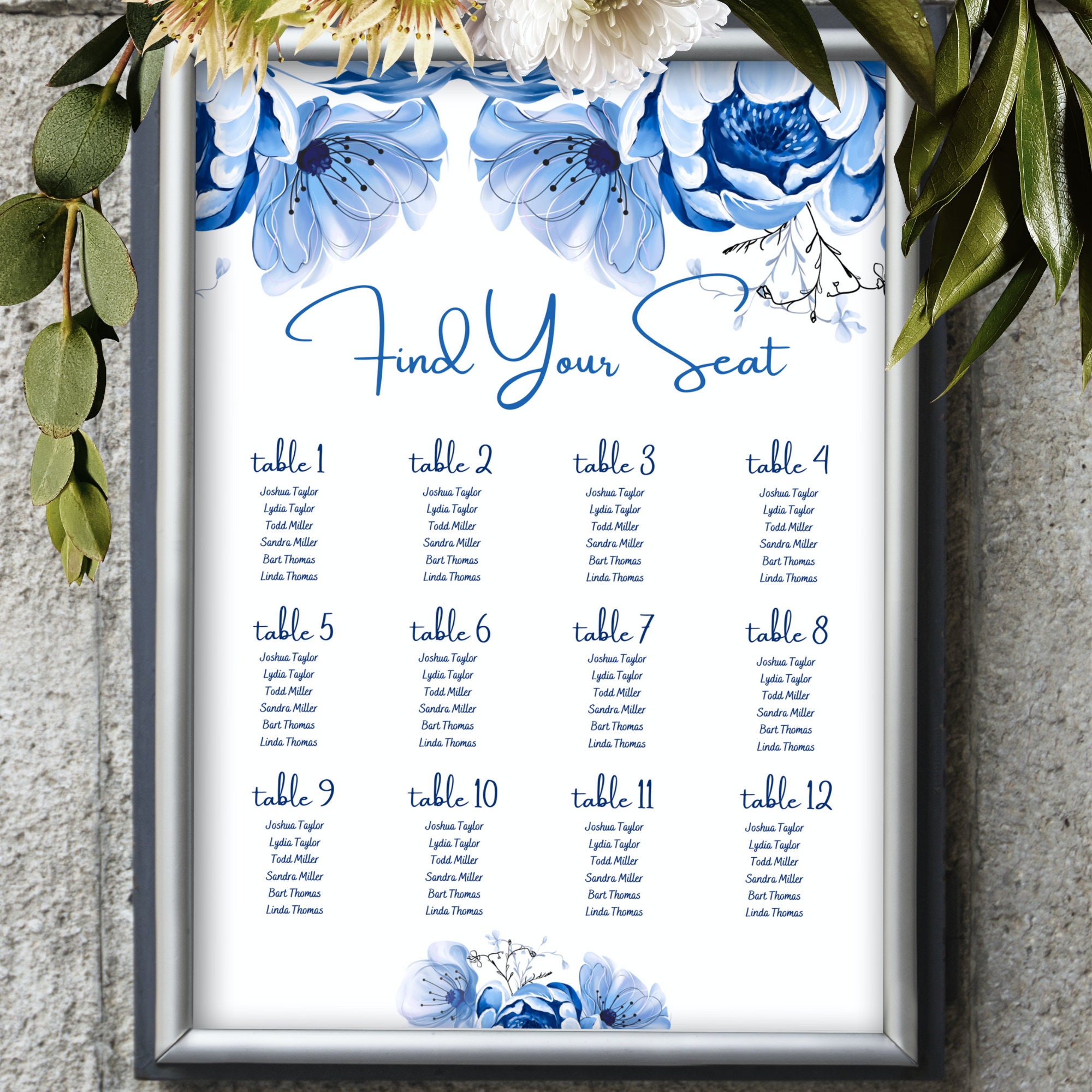 Dusty Blue Wedding Seating Chart Template, Bridal Shower Seating Chart ...