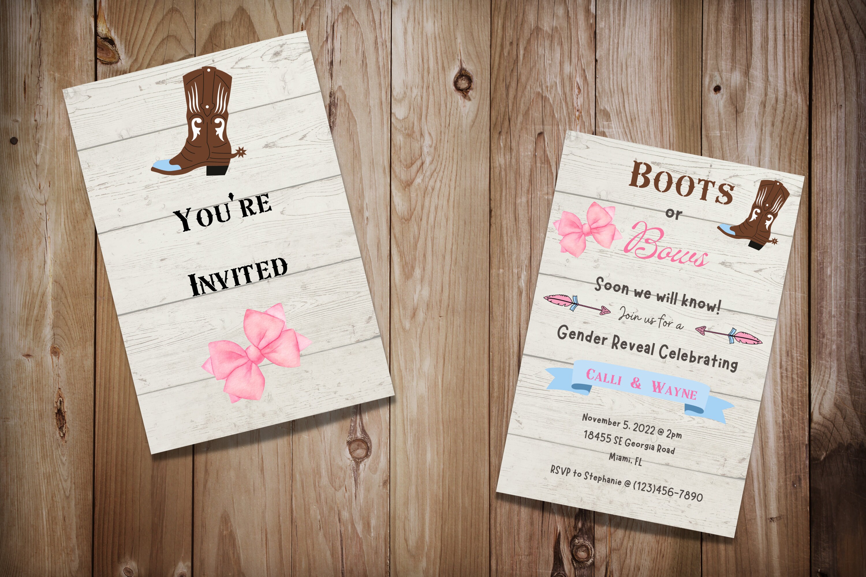 Rustic Gender Reveal Invitation Template Set for Baby Reveal Party ...