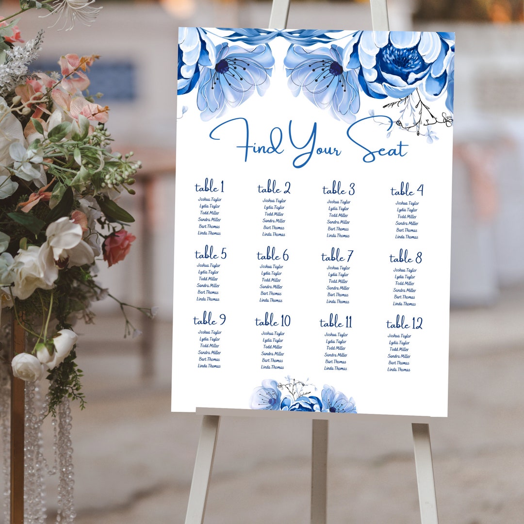 Dusty Blue Wedding Seating Chart Template, Bridal Shower Seating Chart ...