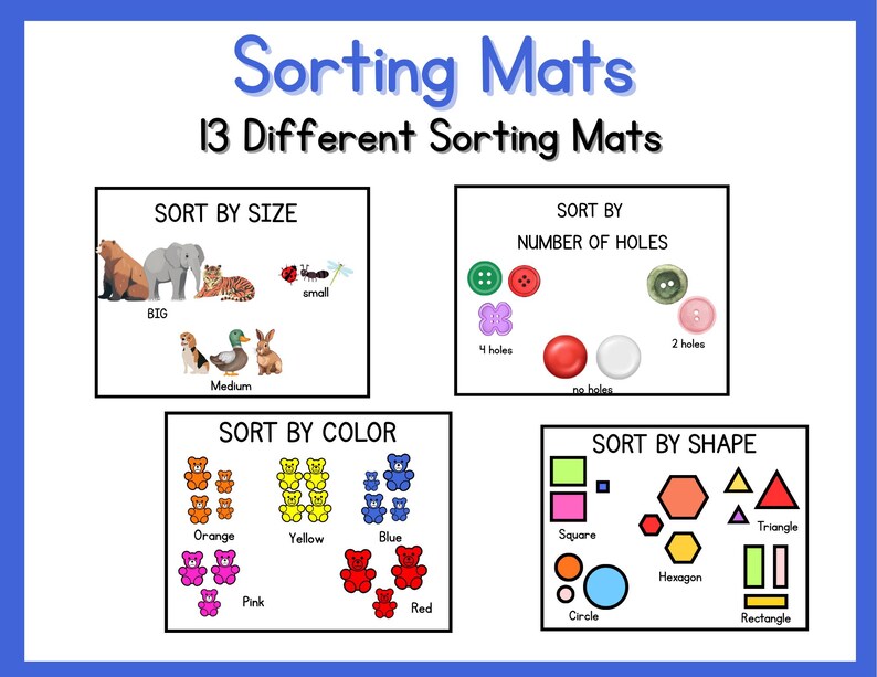 Sorting Mats | Kindergarten Sorting Mats | Sorting Activity - Etsy