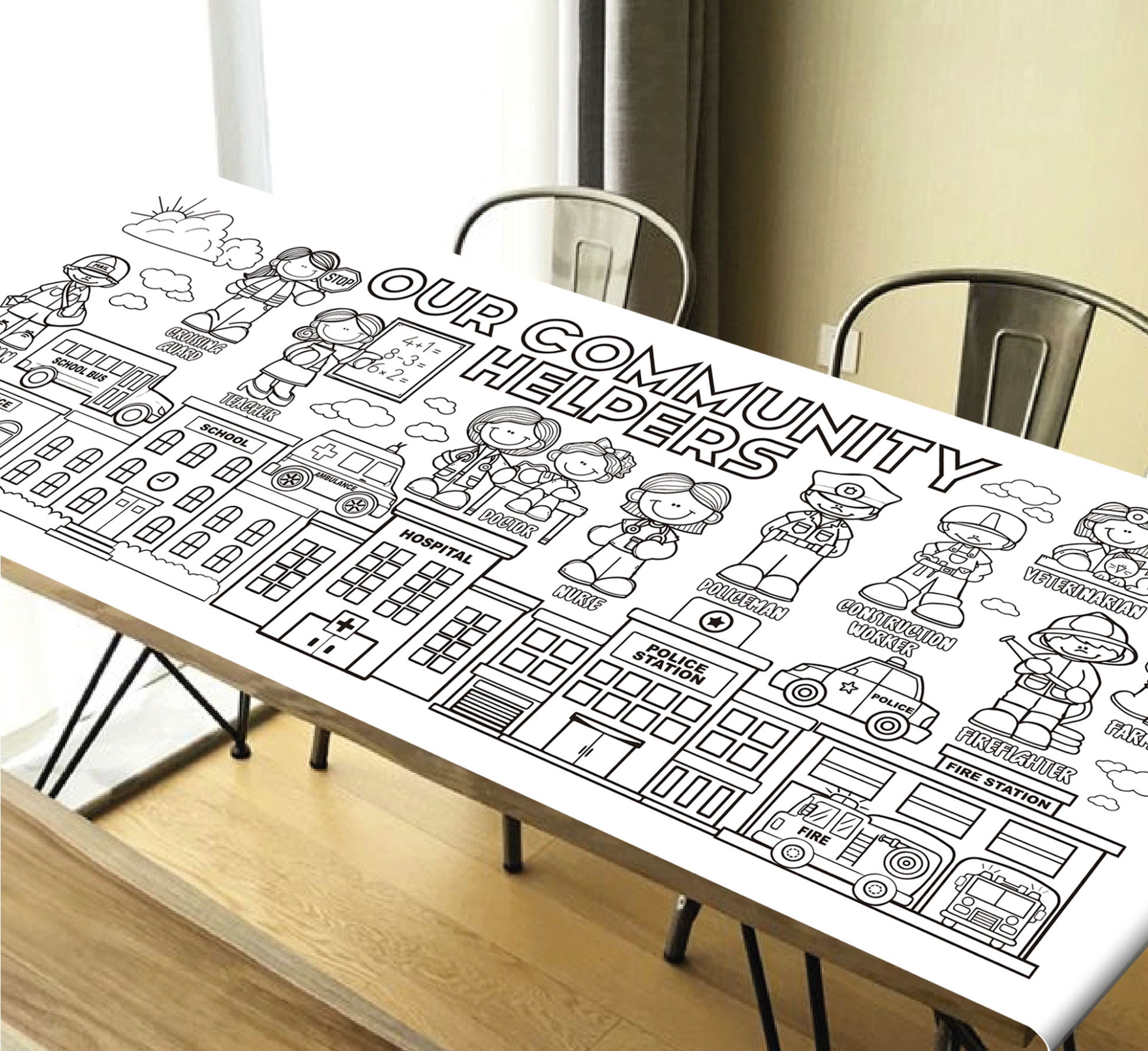 LARGE Community Helpers Coloring Sheet | Customized GIANT Community ...