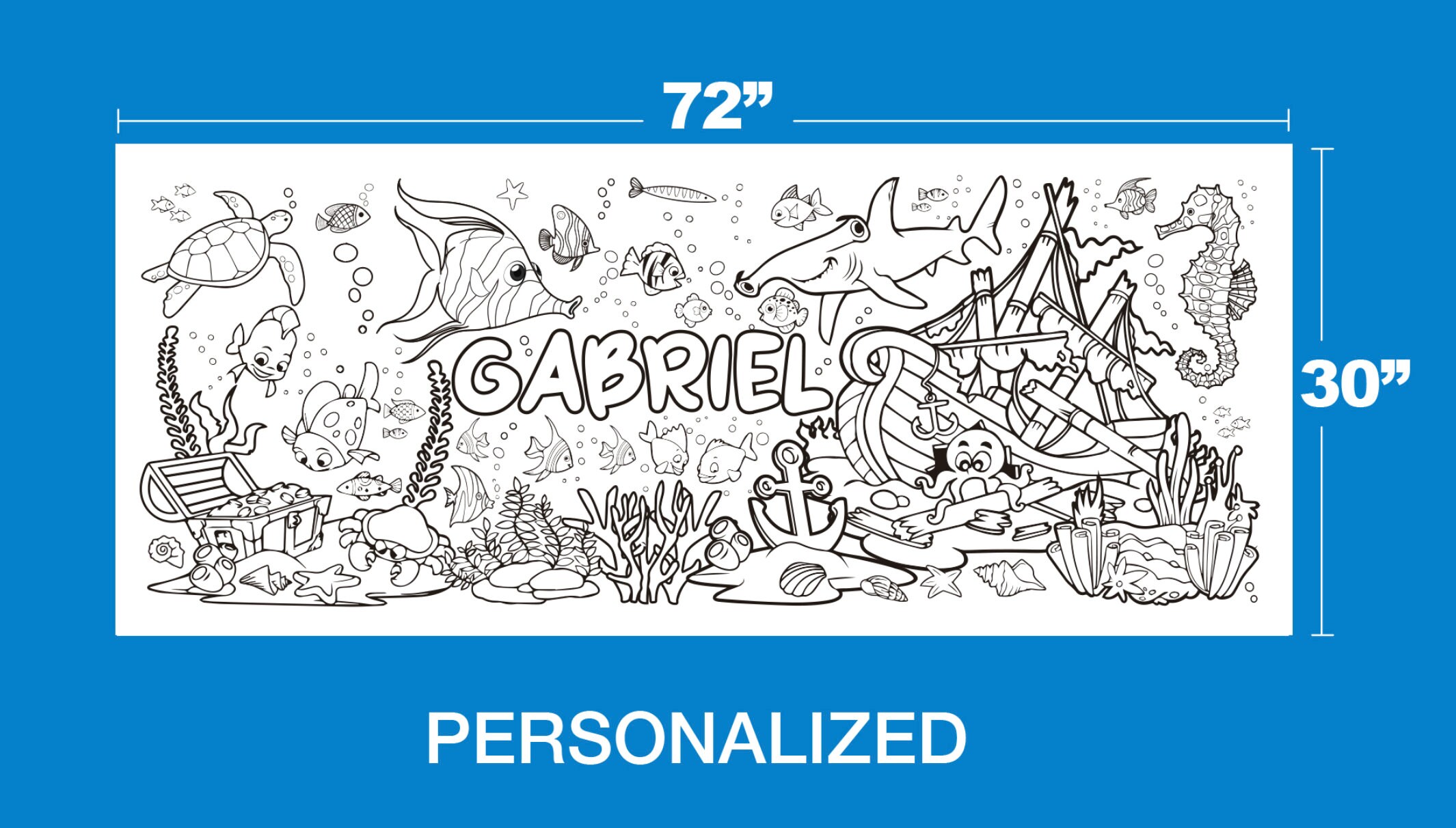 LARGE OCEAN Underwater Birthday Coloring Sheet Customized - Etsy