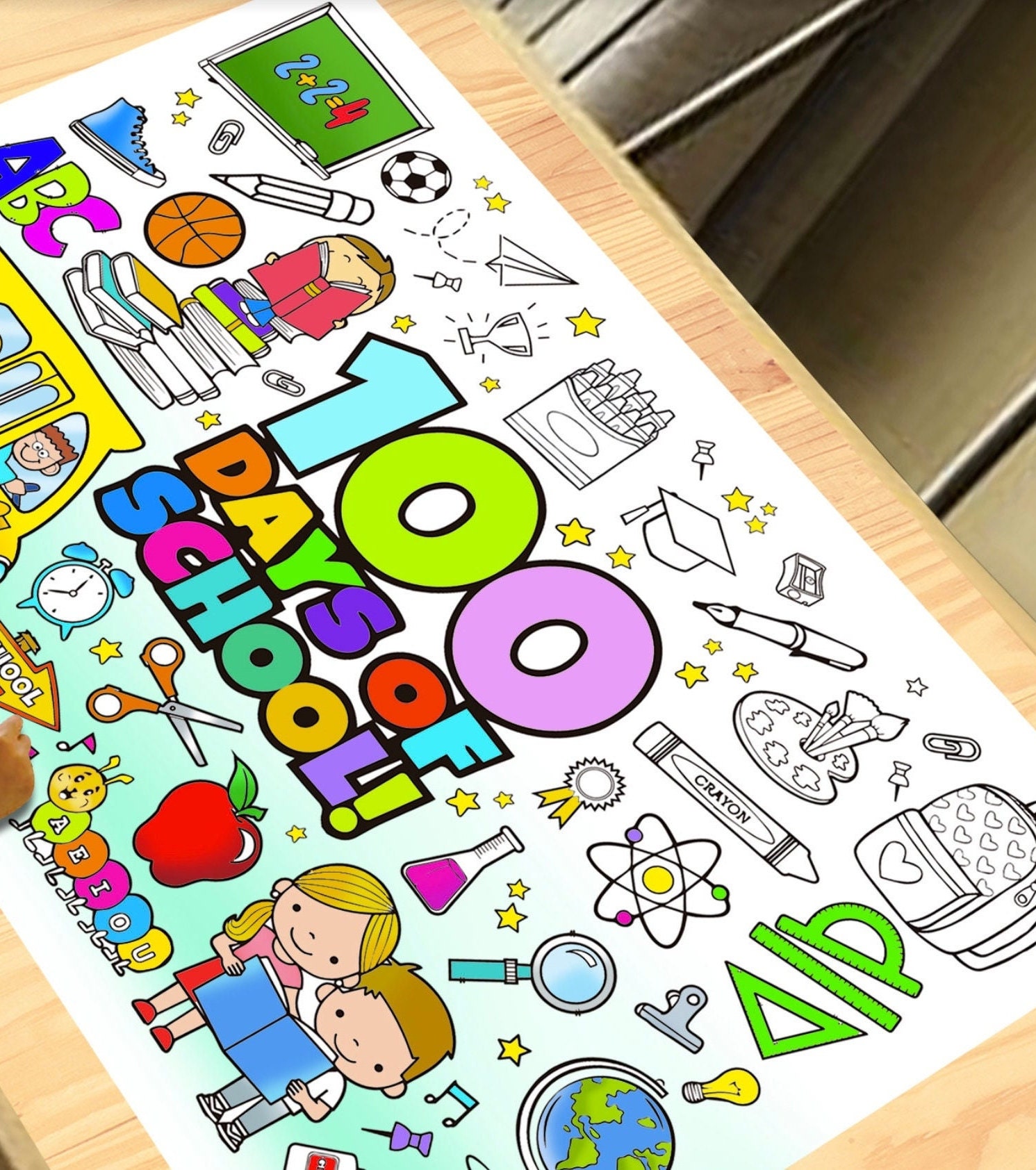 DIGITAL 100 Days of School Coloring Sheet 11x17 100th Day of School ...