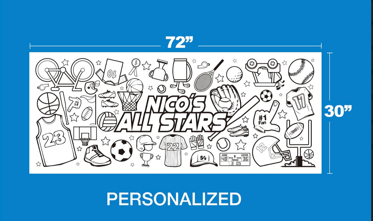 LARGE All-star Sports Birthday Coloring Sheet Customized - Etsy