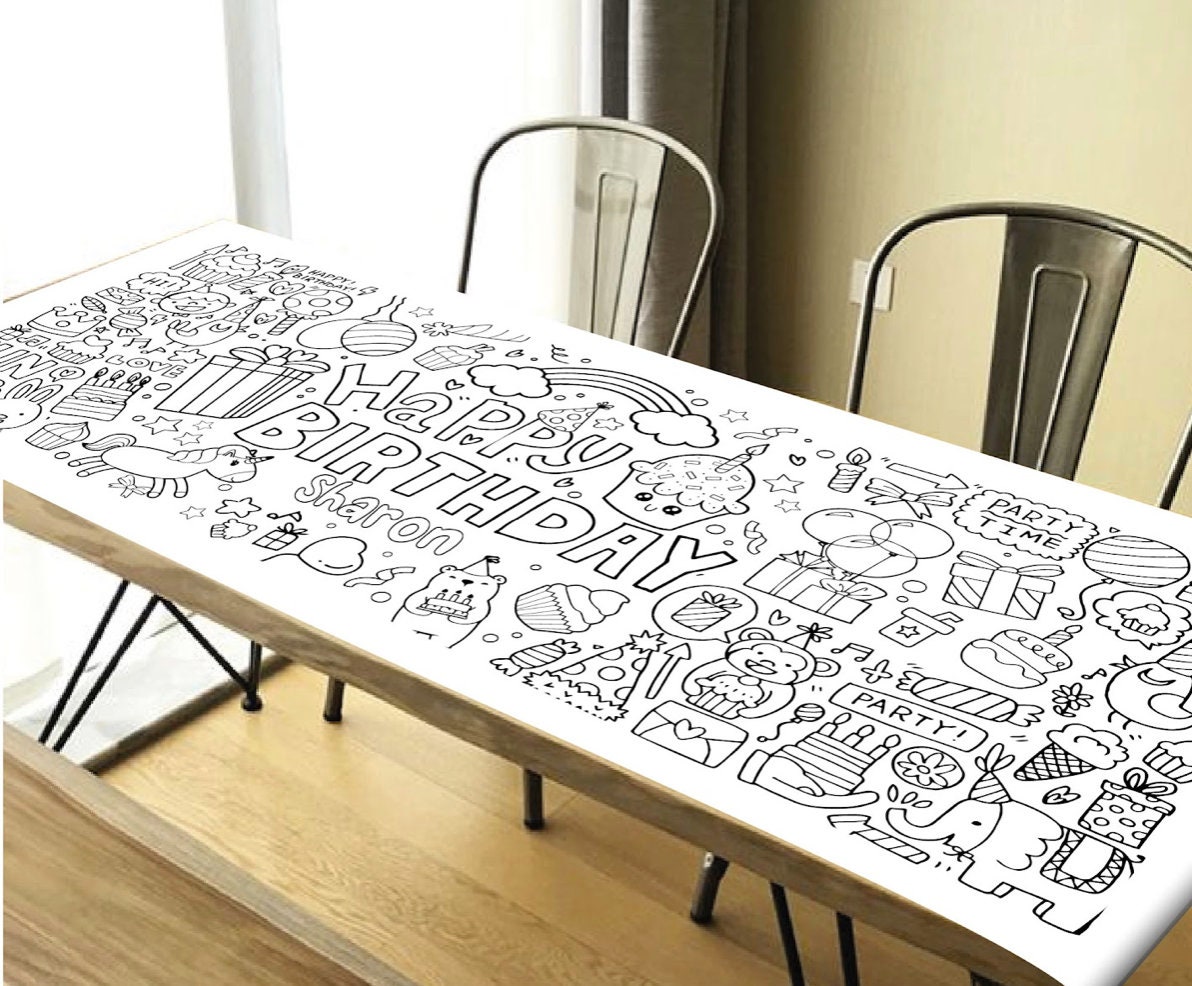 LARGE Happy Birthday Fun Coloring Poster Customized Birthday - Etsy