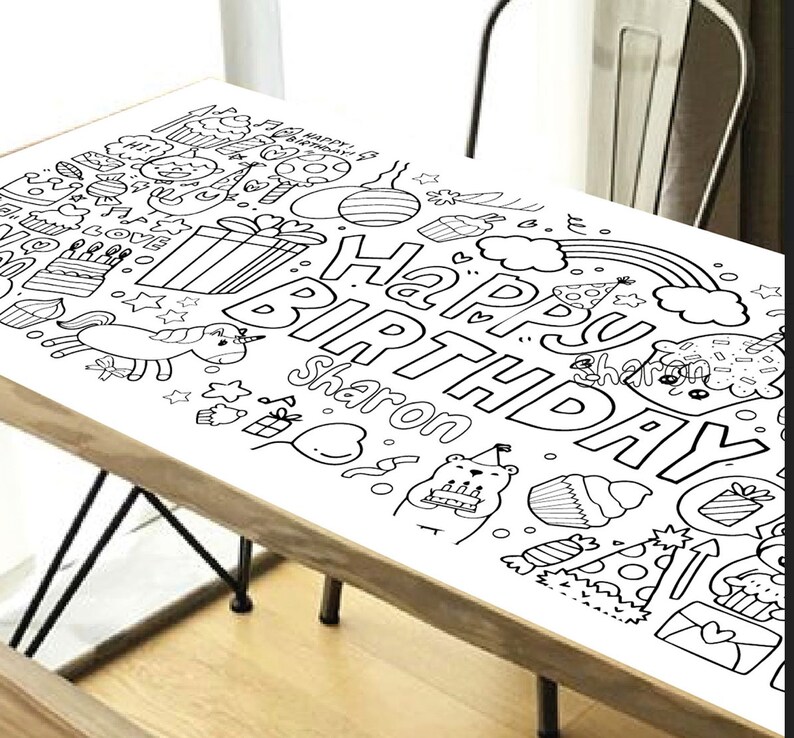 LARGE Happy Birthday Fun Coloring Poster Customized Birthday - Etsy