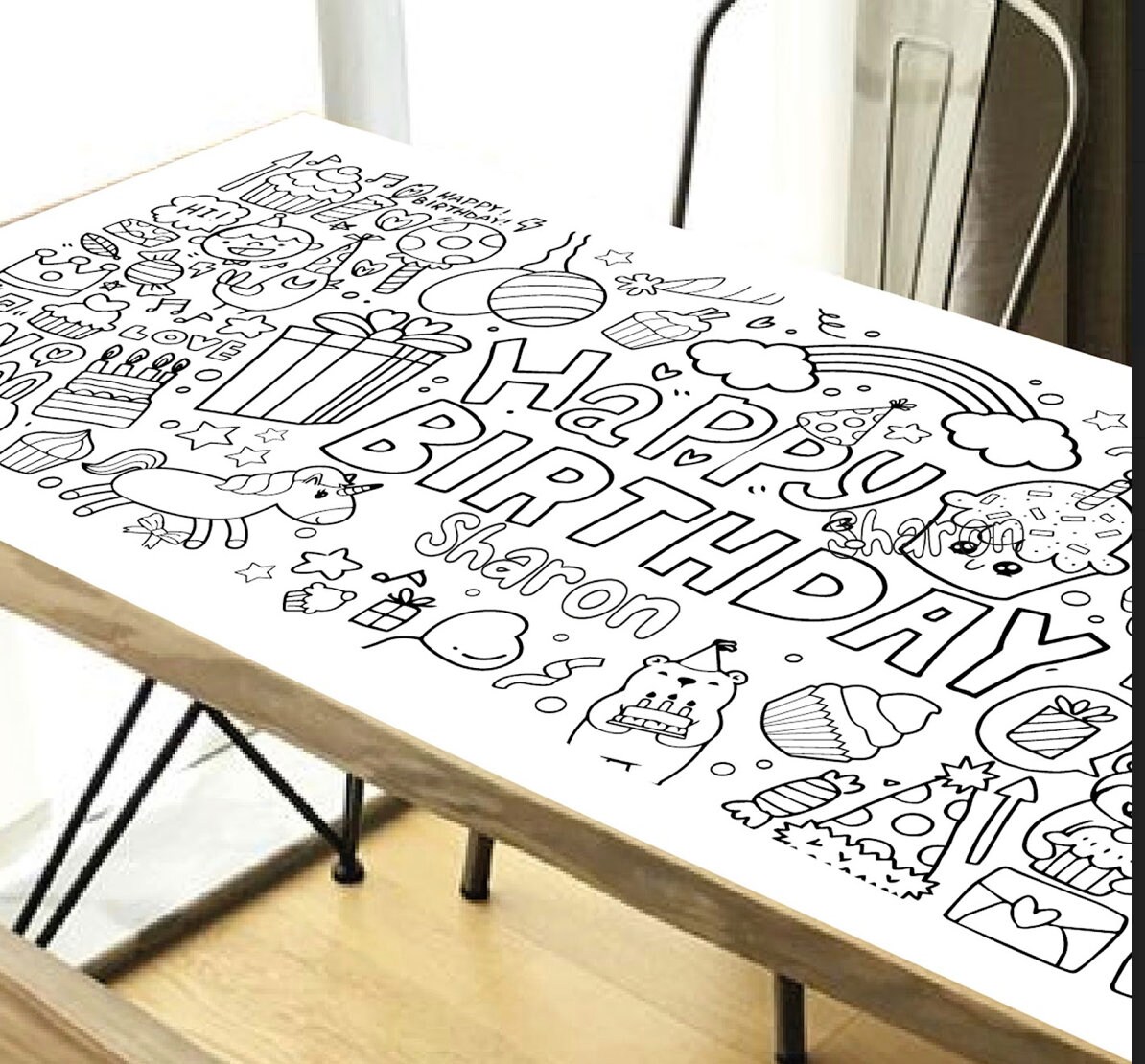LARGE Happy Birthday Fun Coloring Poster Customized Birthday - Etsy
