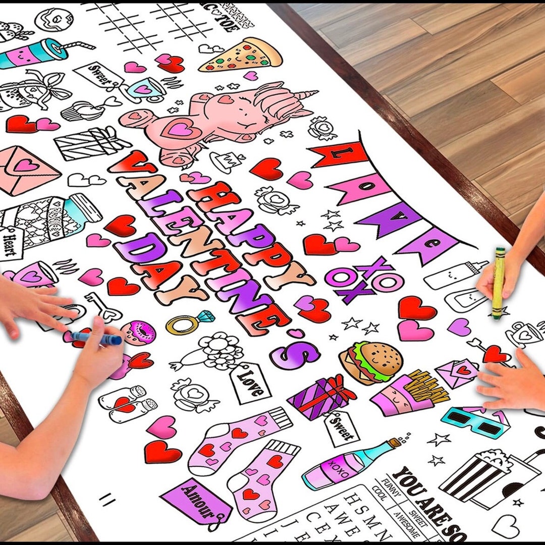 LARGE Valentine's Day Coloring Sheet | Customized GIANT Happy Valentine ...