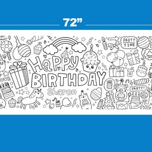 LARGE Happy Birthday Fun Coloring Poster | Customized Birthday Coloring ...
