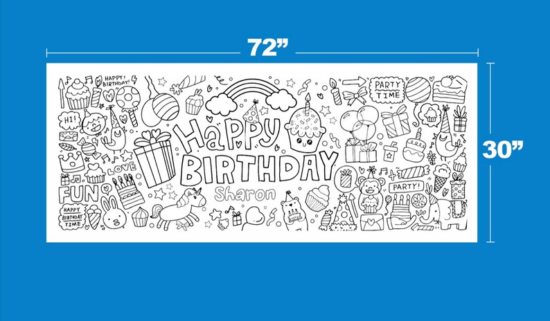 LARGE Happy Birthday Fun Coloring Poster Customized Birthday - Etsy