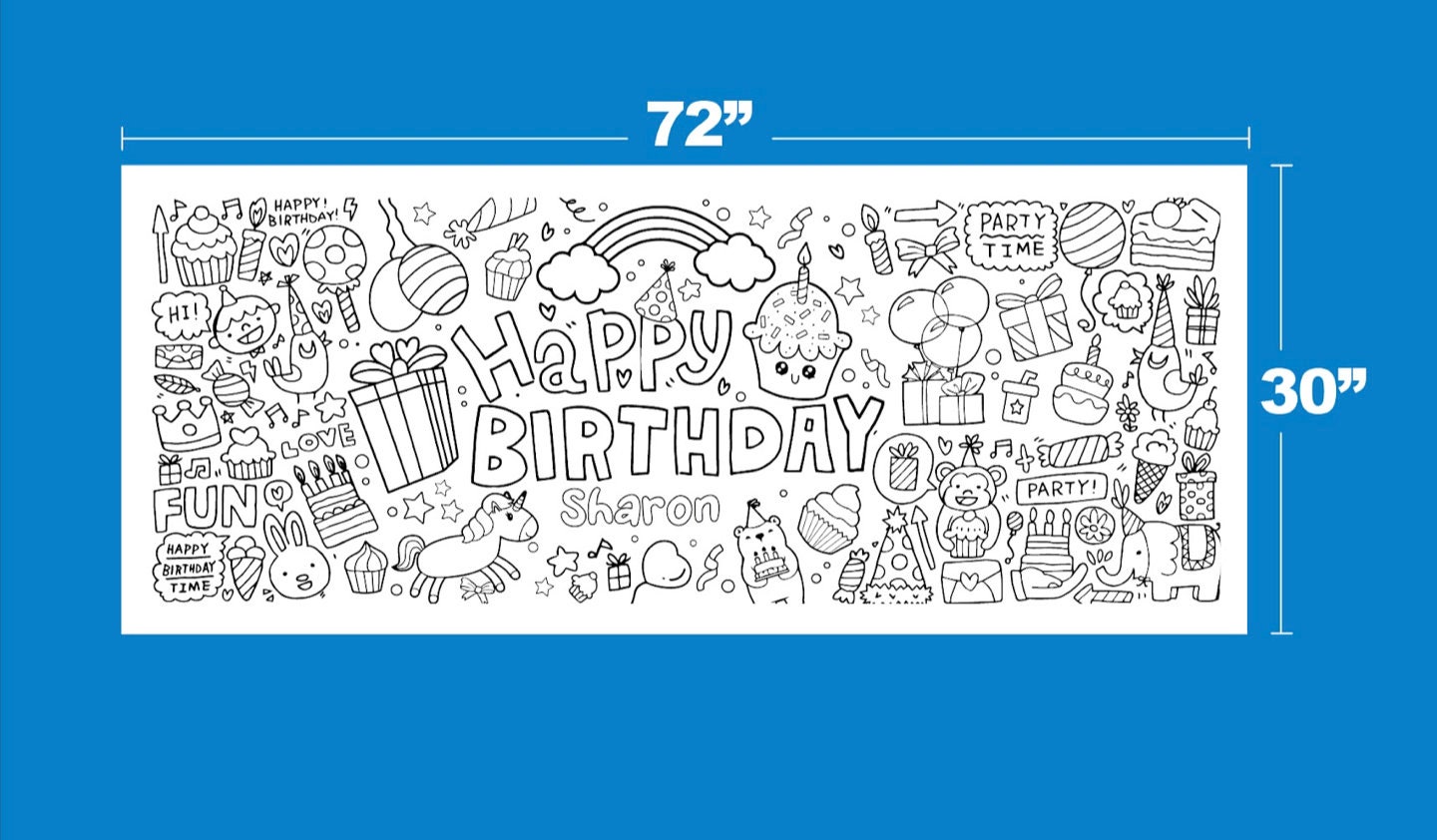 LARGE Happy Birthday Fun Coloring Poster Customized Birthday - Etsy