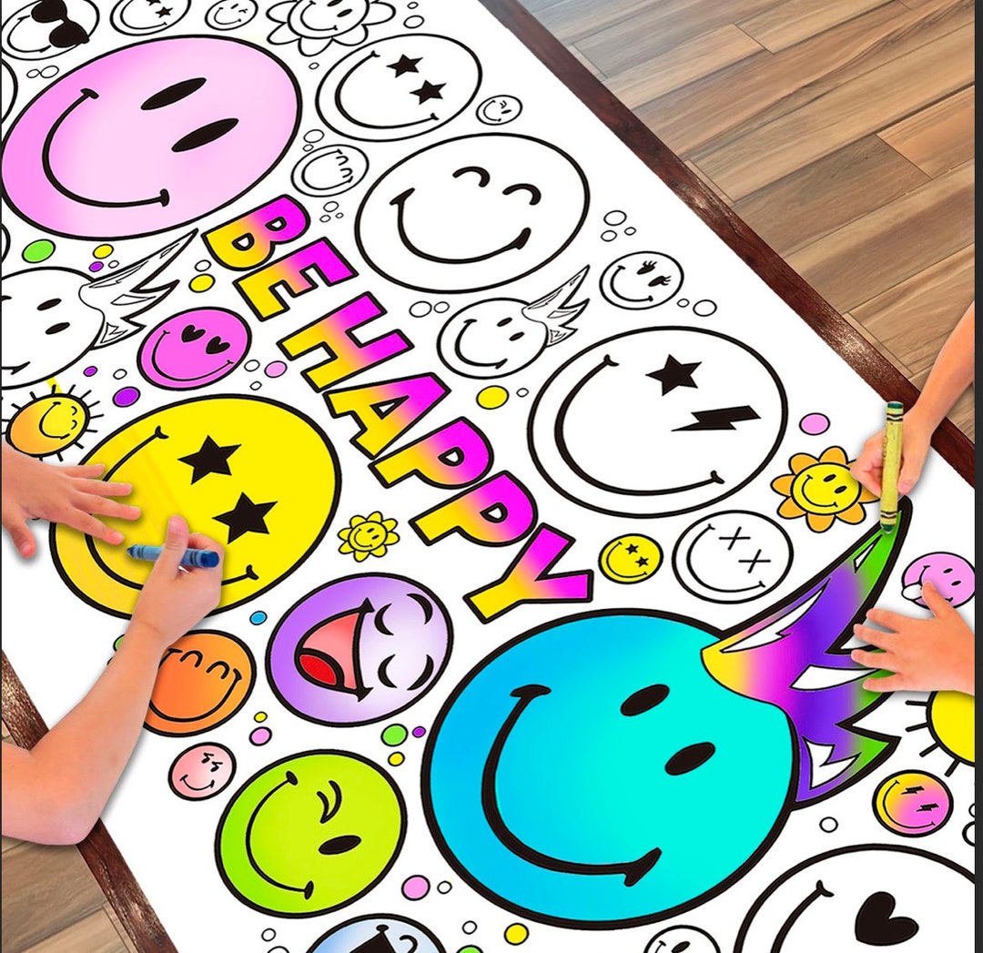 LARGE Happy Face Fun Coloring Poster | Customized Birthday or Happy ...