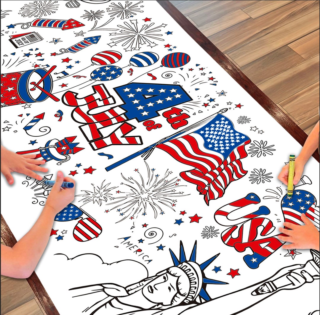 LARGE 4th of July Celebration Coloring Sheet | Customized July 4th ...