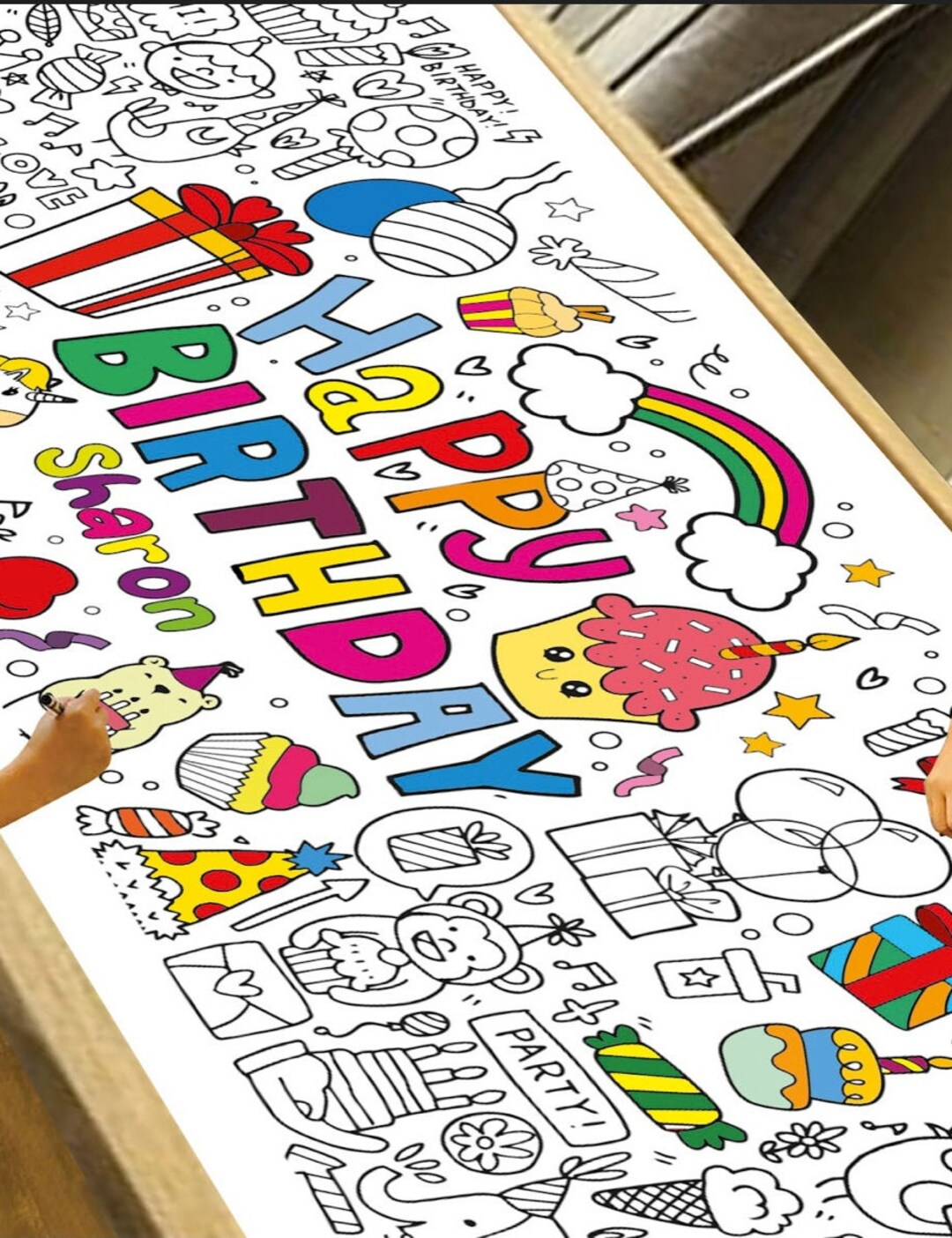 LARGE Happy Birthday Fun Coloring Poster | Customized Birthday Coloring ...