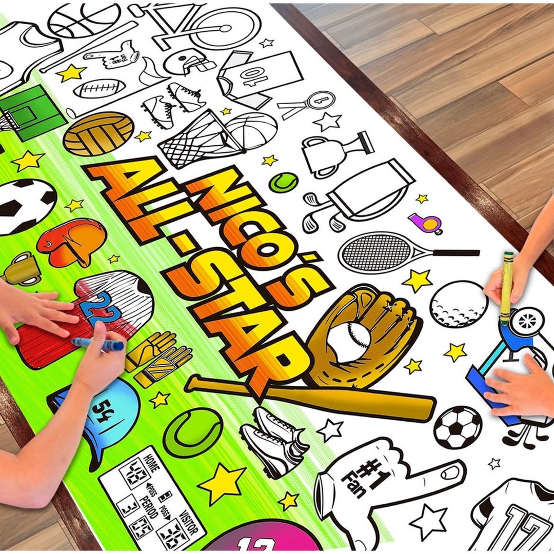 LARGE All-star Sports Birthday Coloring Sheet | Customized GIANT SPORTS ...