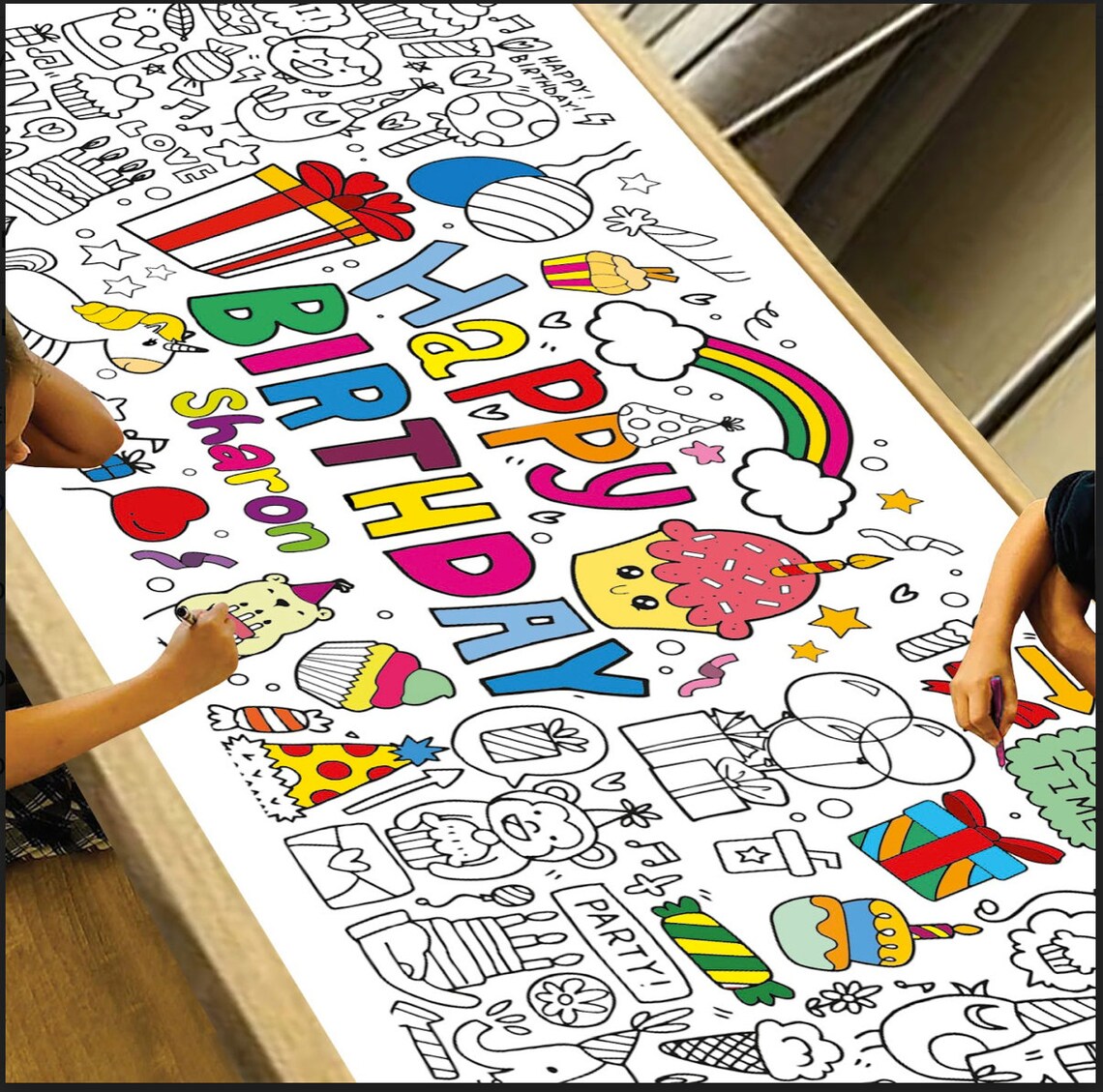 LARGE Happy Birthday Fun Coloring Poster Customized Birthday - Etsy