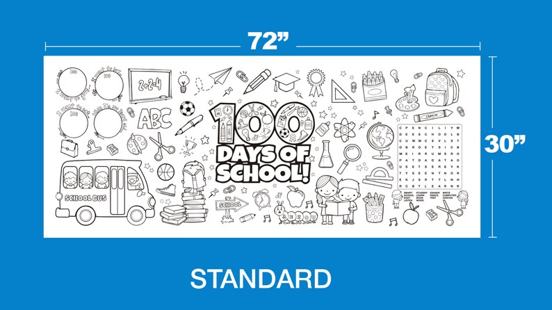 LARGE 100 Days of School Coloring Sheet Customized GIANT 100 Days of ...