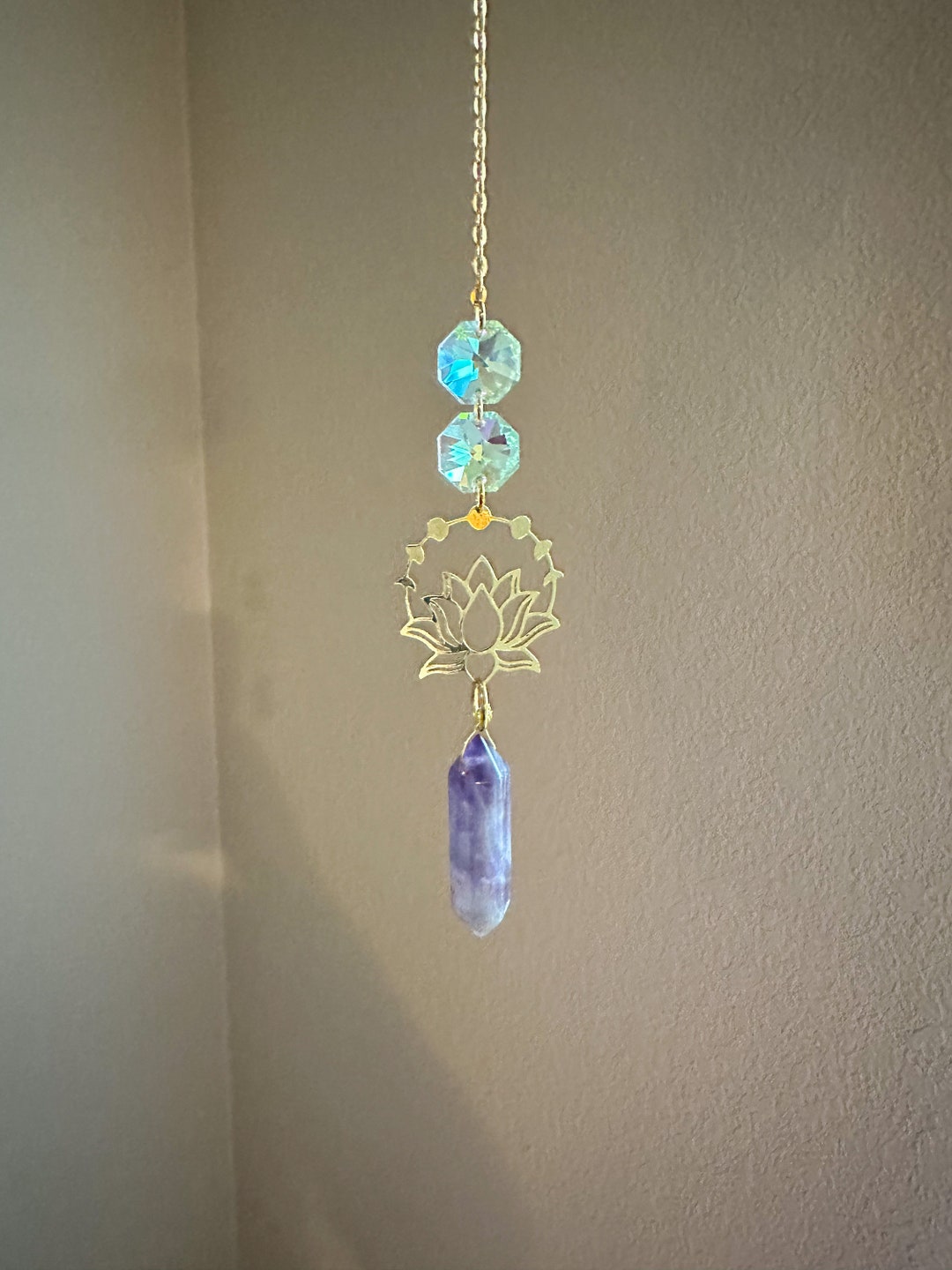 Lotus Flower Suncatcher for Windows, Third Eye Chakra Amethyst Car ...