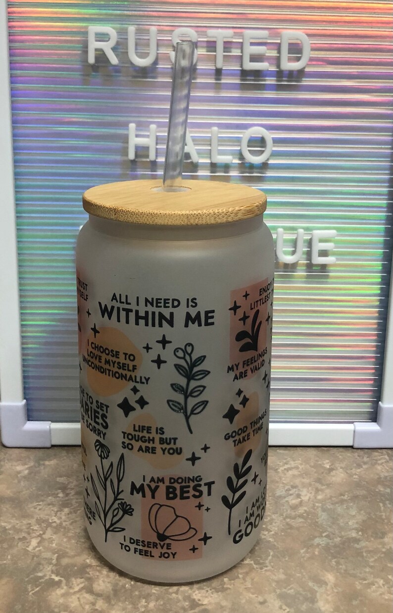 Daily Affirmations Frosted Glass Can Cup Of Motivation Iced Coffee