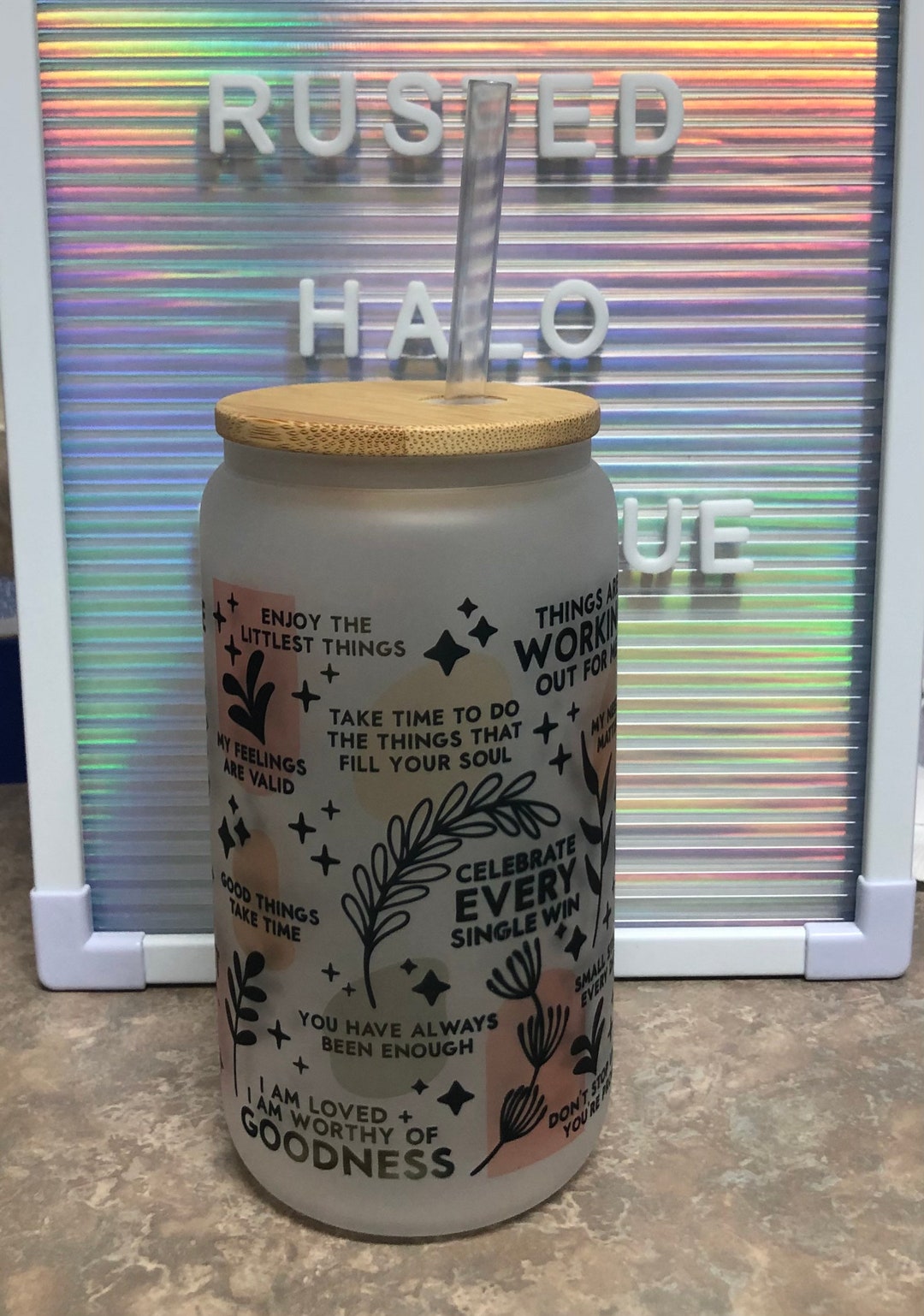Daily Affirmations Frosted Glass Can Cup Of Motivation Iced Coffee