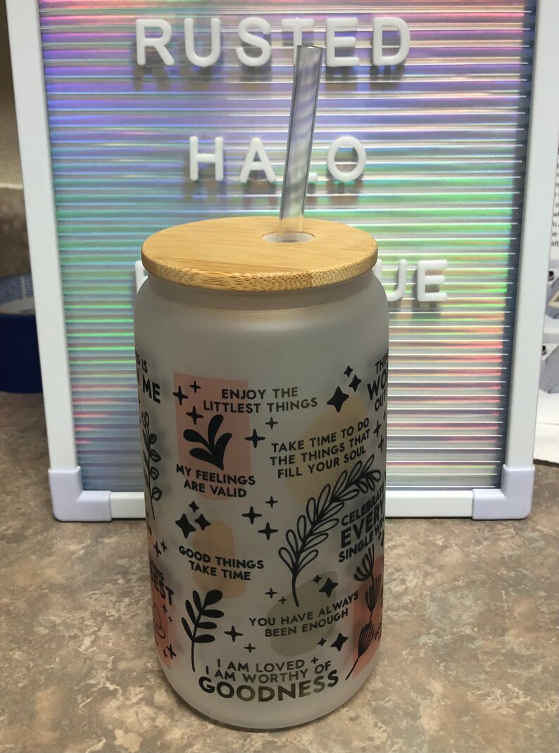 Daily Affirmations Frosted Glass Can Cup Of Motivation Iced Coffee