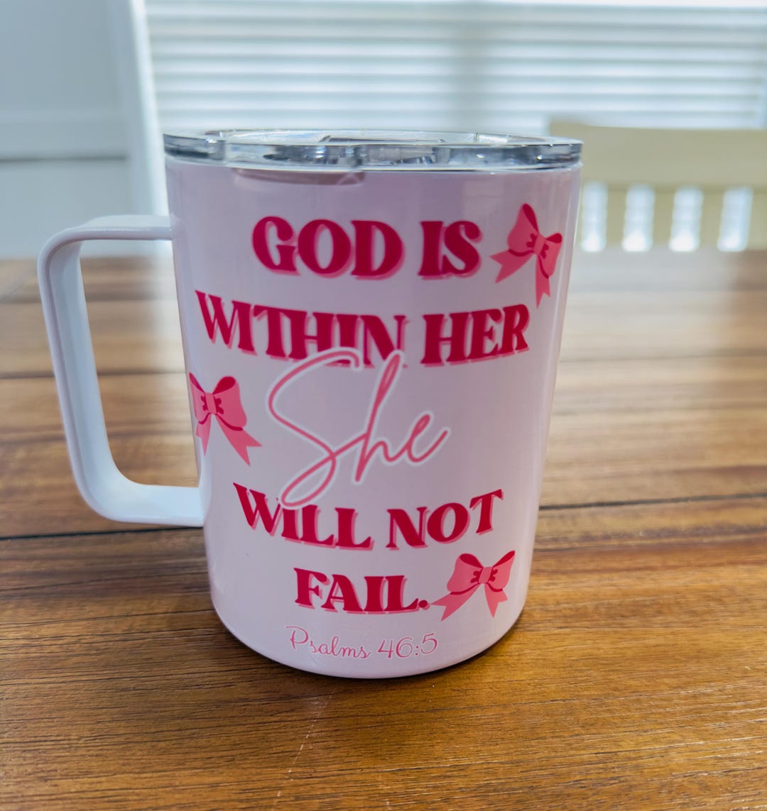 God is With Her She Will Not Fall Coquette Mug, Coquette Bible Verse ...
