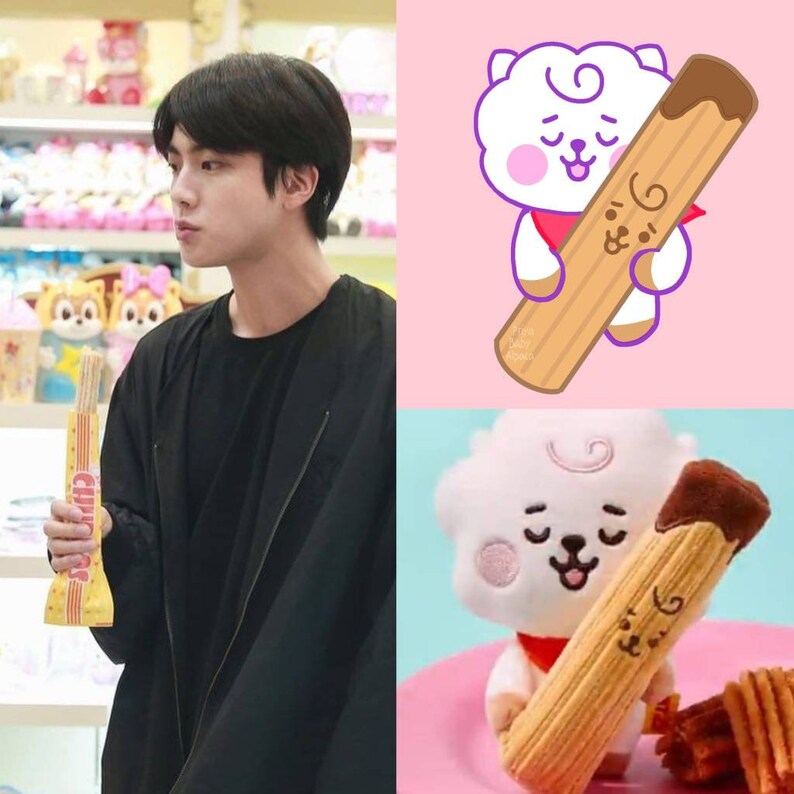 BTS Jin BT21 Churro RJ Inspired Cute Button or Sticker - Etsy