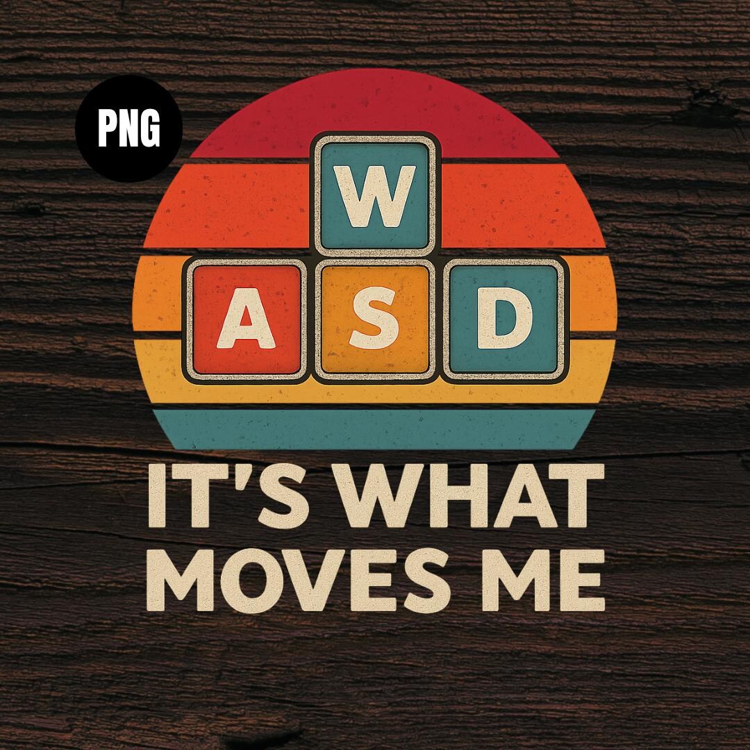 Retro Gamer PNG – WASD Keyboard Design – Vintage Gaming Digital ...