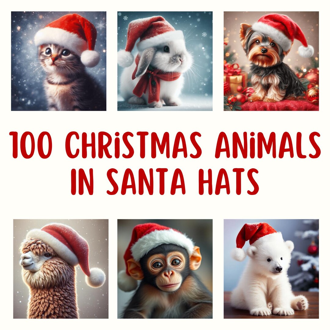 Christmas Animals PNG Realistic Animals in Santa Hat Farm Anima Clip ...