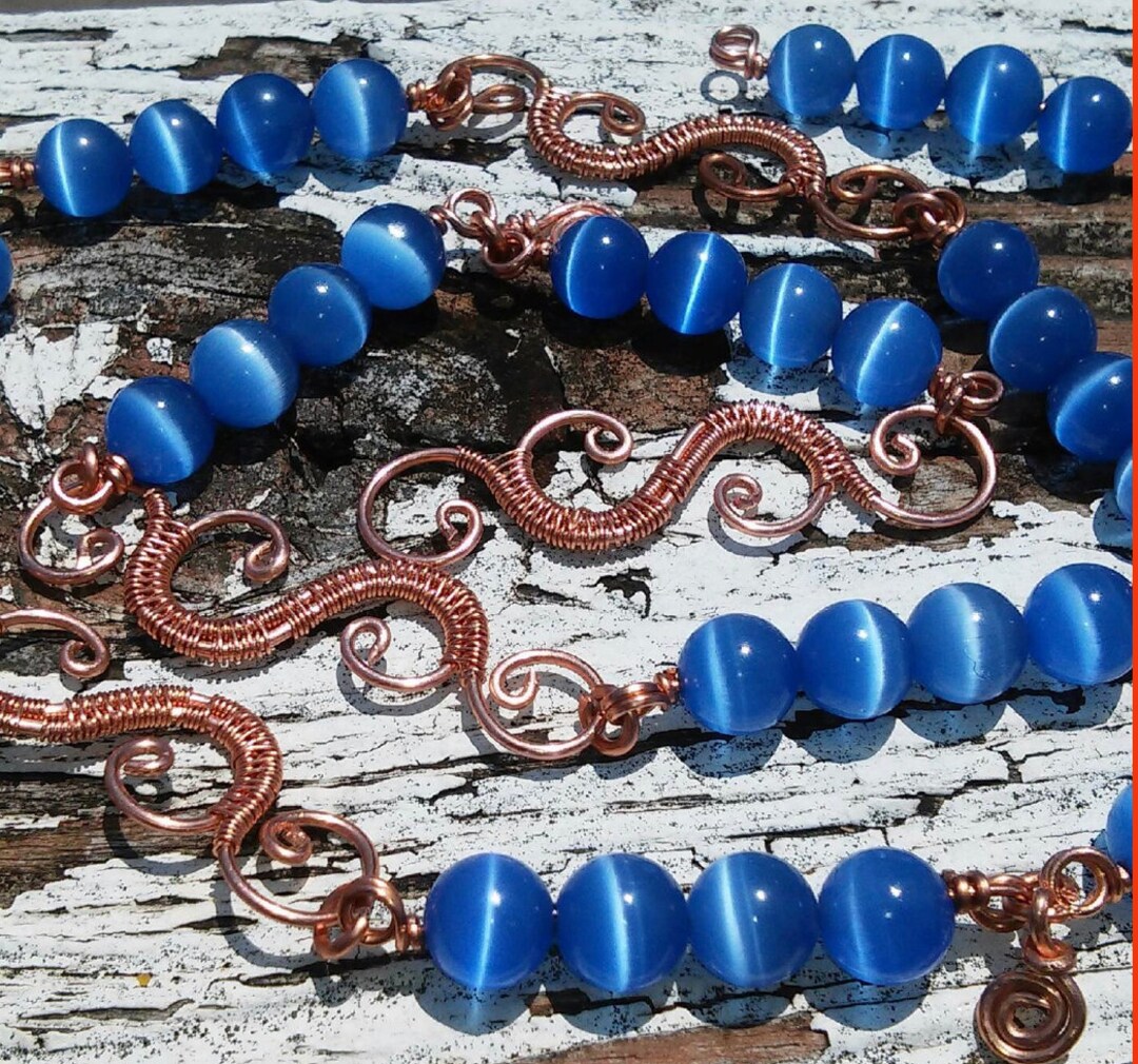Handcrafted Blue Cats Eye & Copper Belly Chain - Etsy