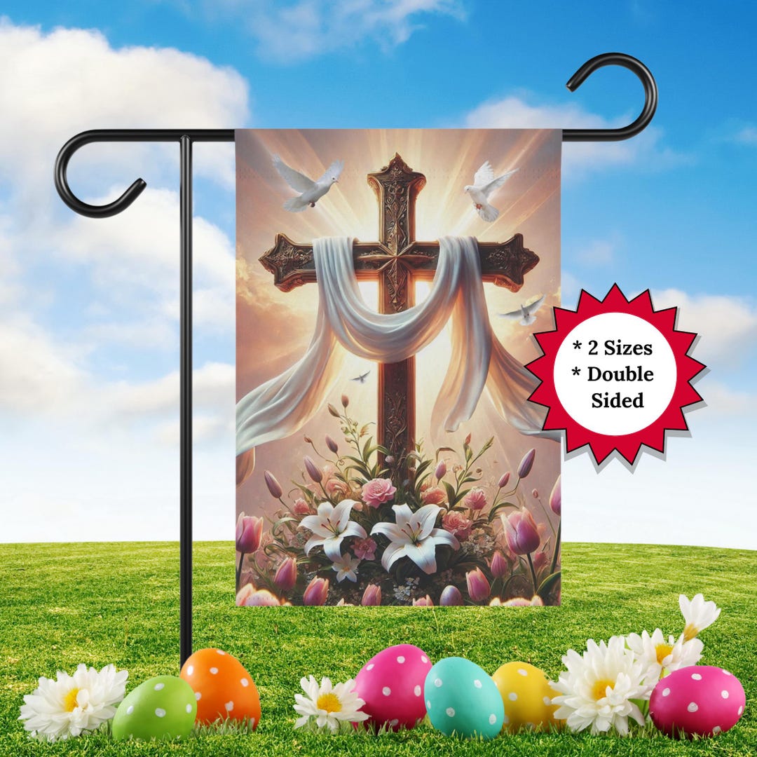 Religious Easter Memorial Garden Flag, White Doves & Cross House Banner ...