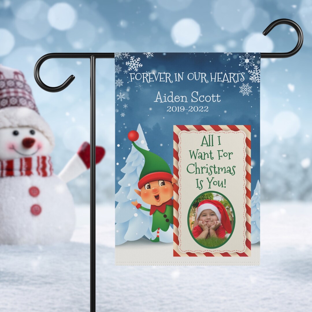 Personalized Christmas Elf Memorial Garden Flag, Custom Cemetery Flag ...