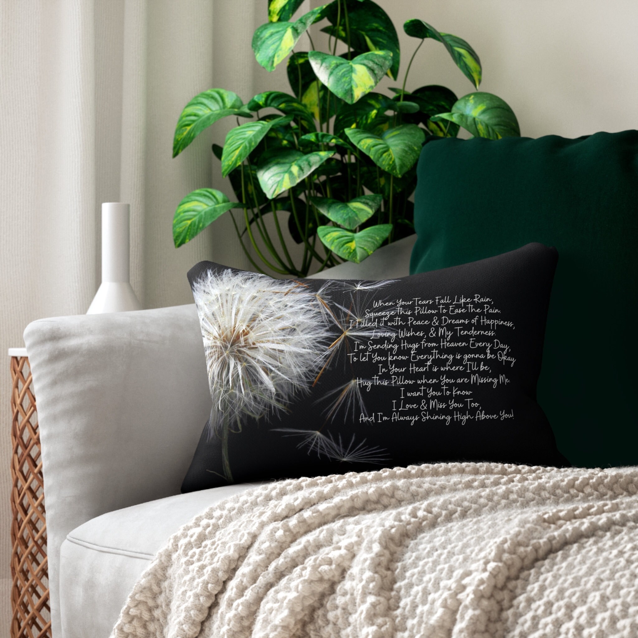 Dandelion Wishes Personalized Sympathy Pillow, Custom Memorial Pillow ...