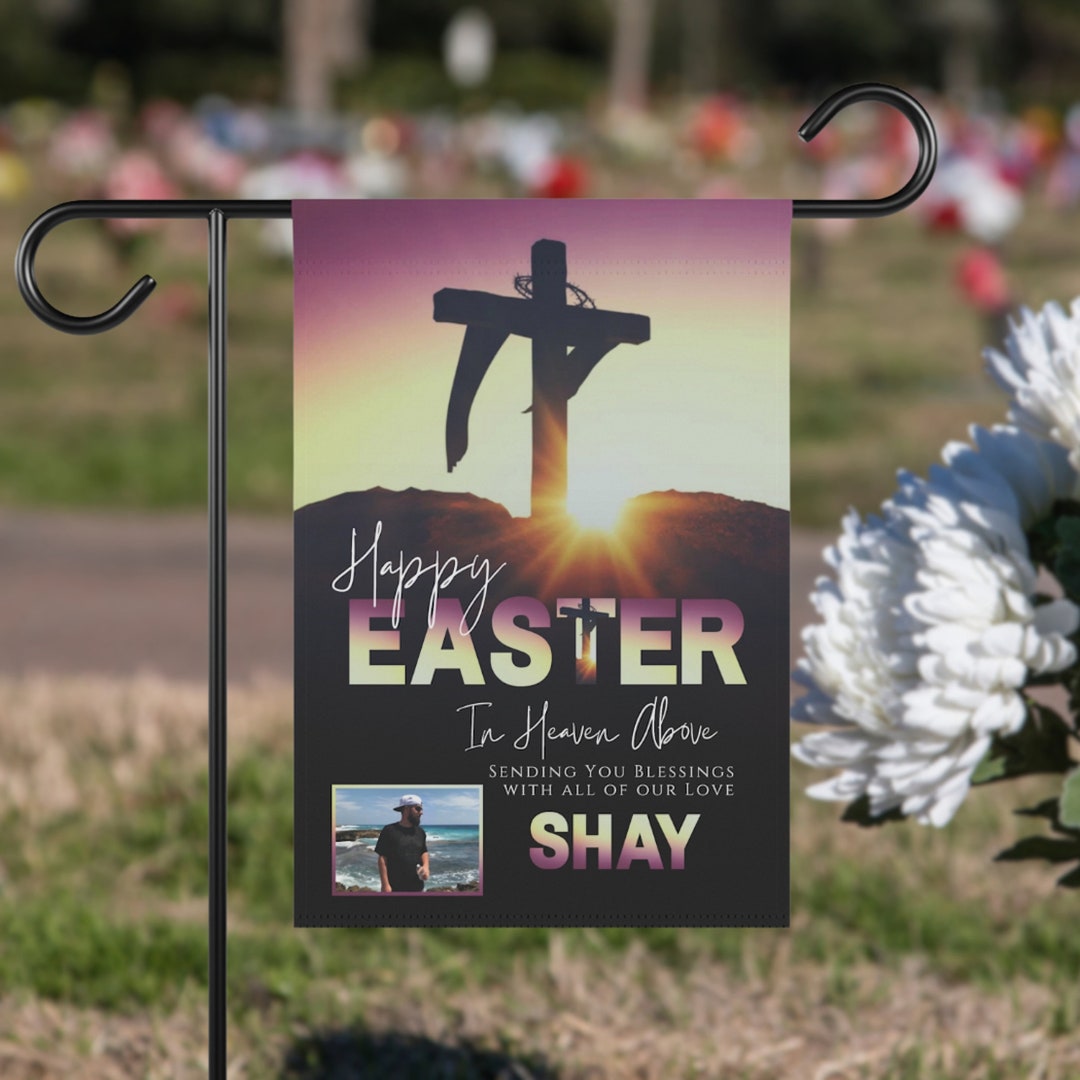 Easter in Heaven Personalized Memorial Garden Flag, Christian Cross ...
