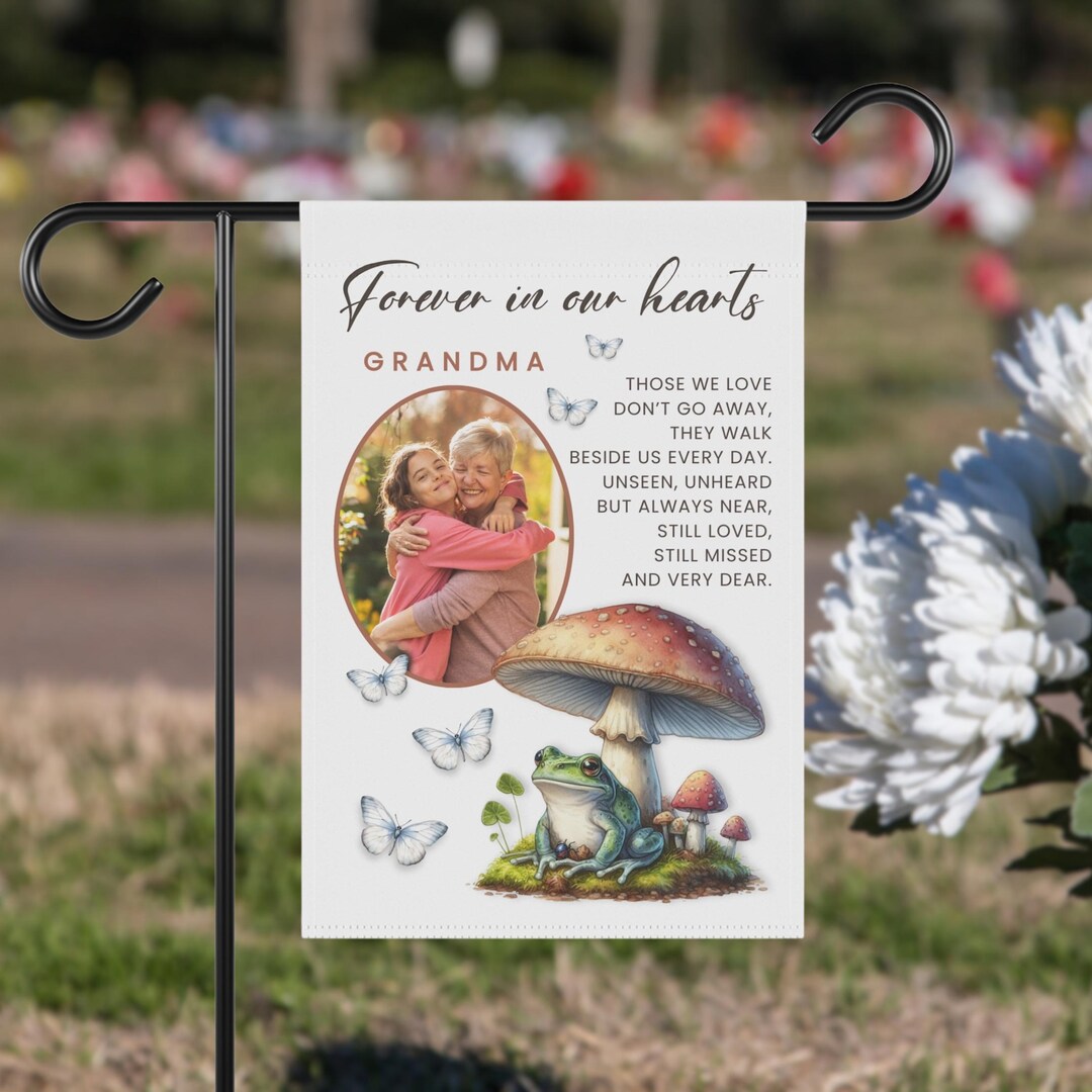 Mushroom & Frog Personalized Memorial Garden Flag, Custom Spring ...