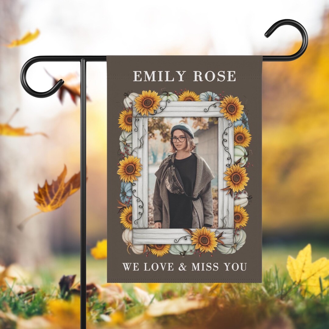 Personalized Fall Memorial Photo Garden Flag, Custom Sunflower/pumpkin ...