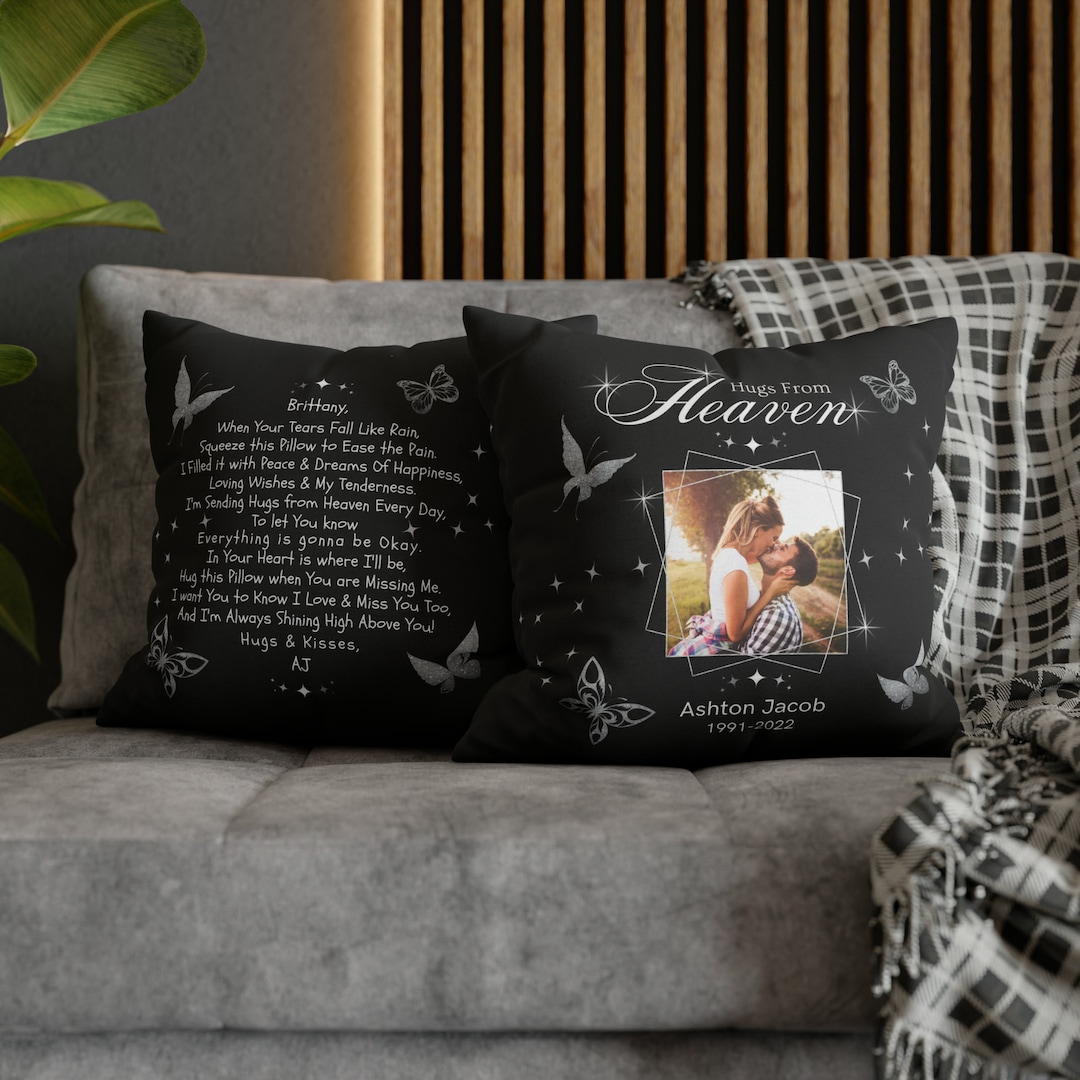 Personalized Memorial Pillow, Hugs From Heaven Custom Photo Throw ...