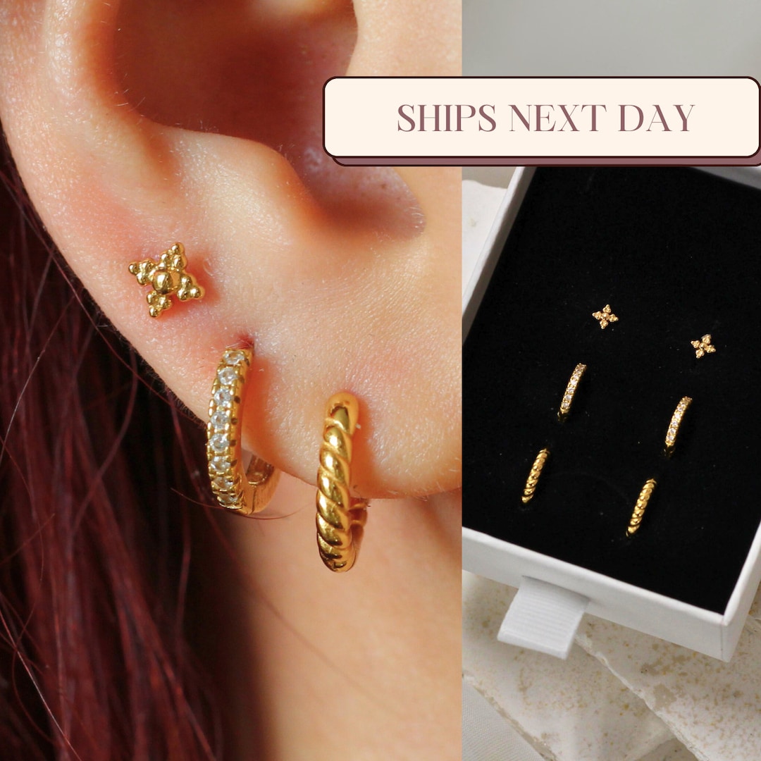 Minimalistic Earring Set, Ear Stack, Huggie Earring Set, 3 Earring Set ...