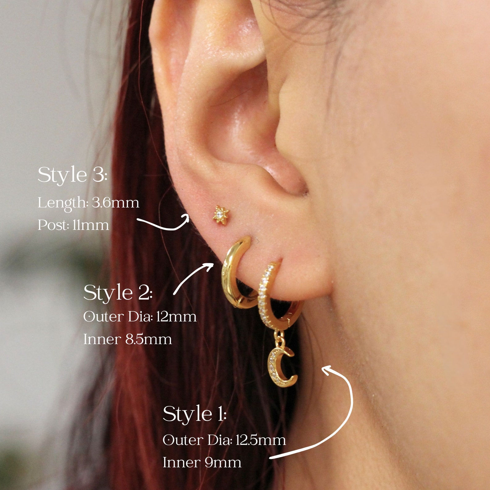 Star Earrings Set, Star and Moon Huggie Hoops Set, Gold Earring Set, Mismatch Hoop Earrings Set ...