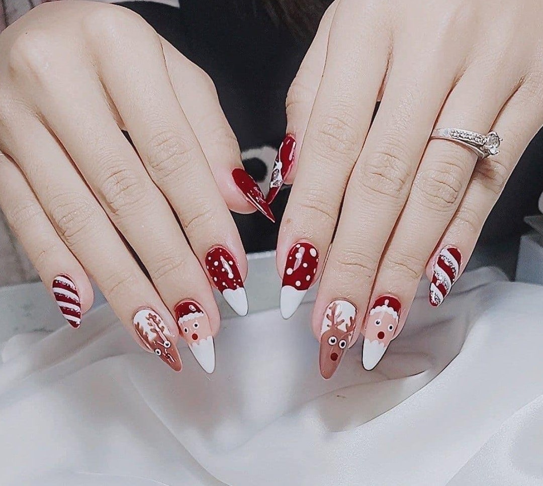 Rudolph Nails, Christmas Nails, Holiday Nails, Winter Nails, Press on ...
