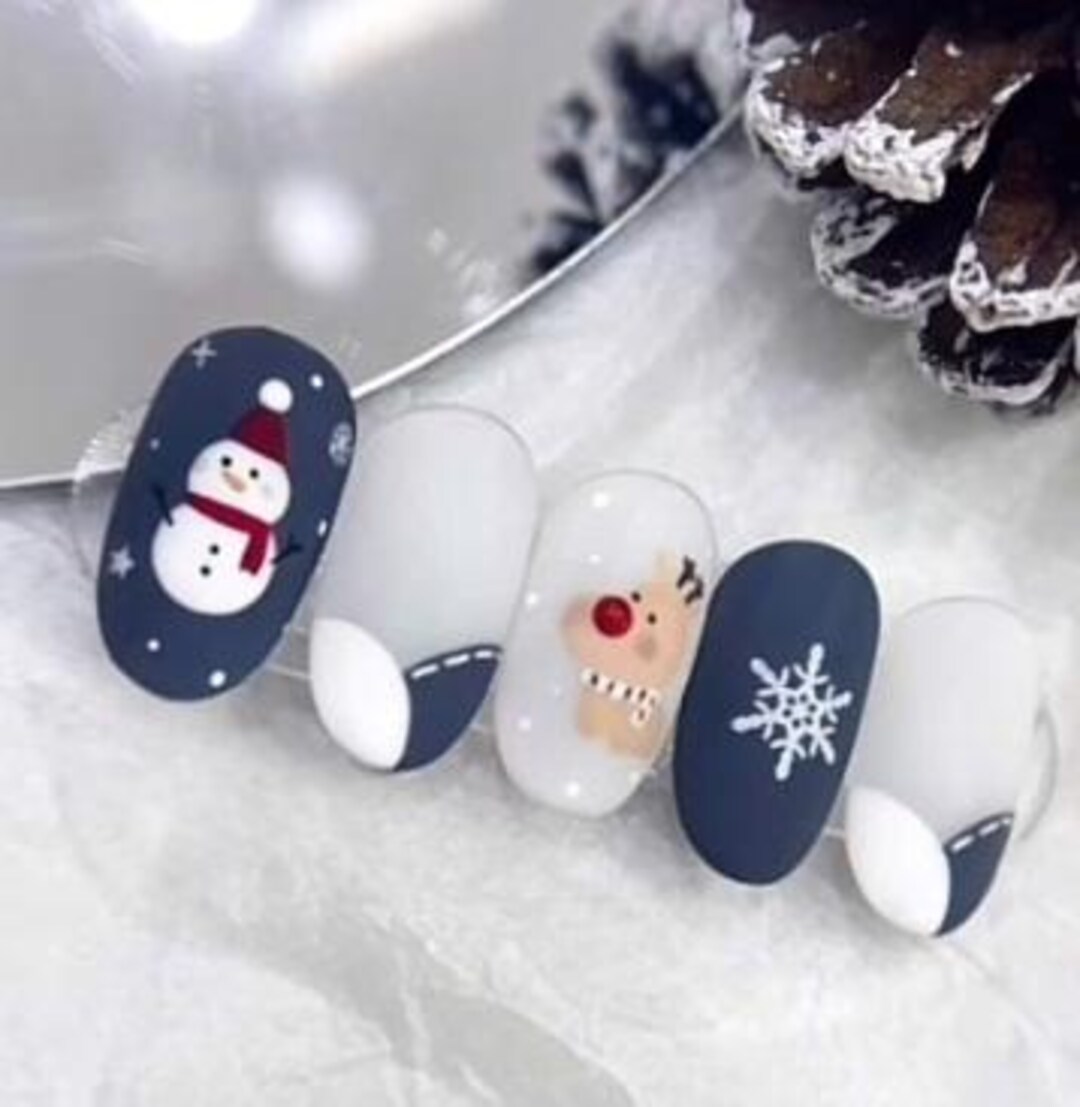 Rudolph Nails, Christmas Nails, Holiday Gift, Snowflake Nails, Handmade ...