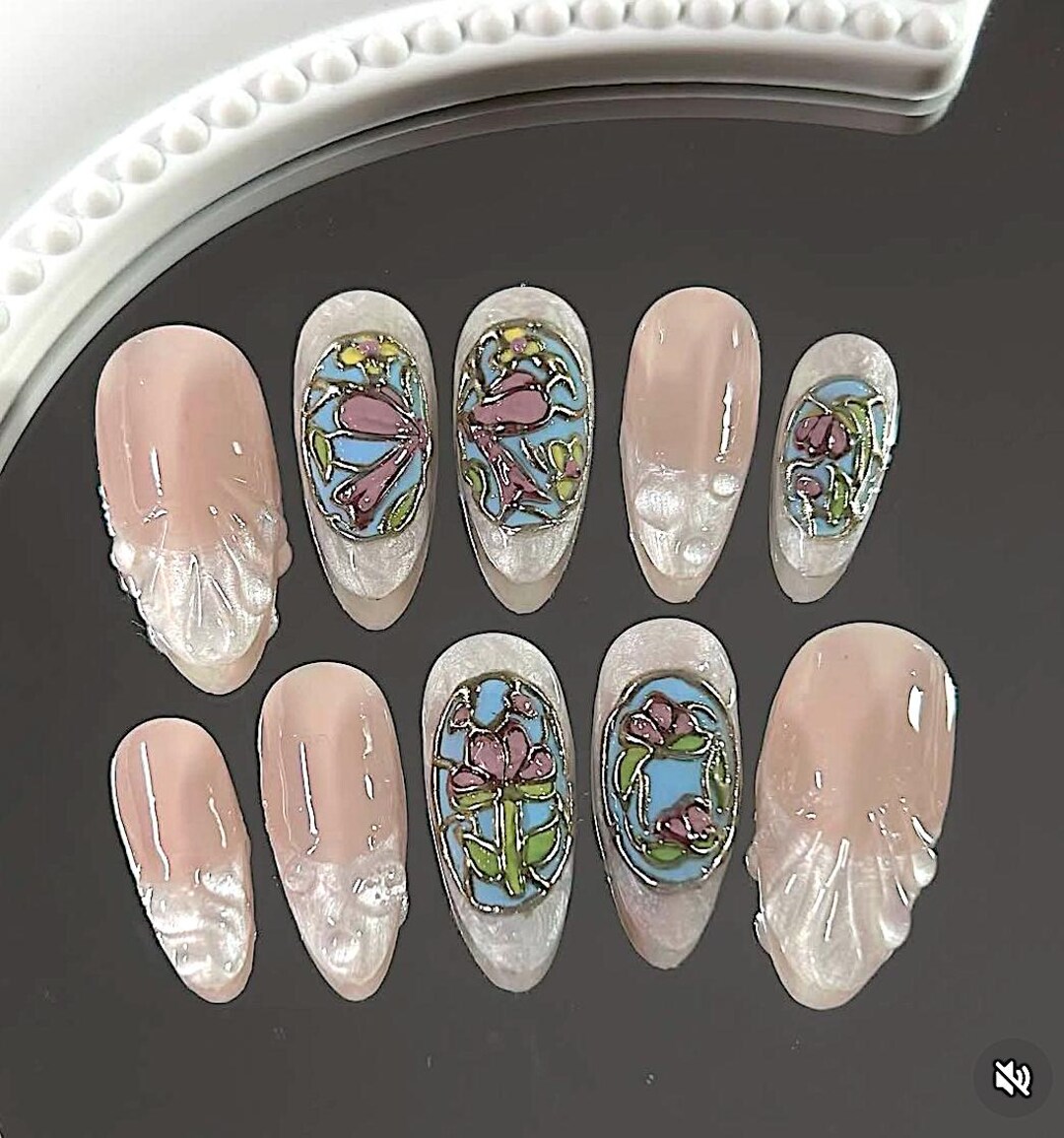 Stained Glass Roses Nails, Press on Nails, Floral Nails, Valentine ...