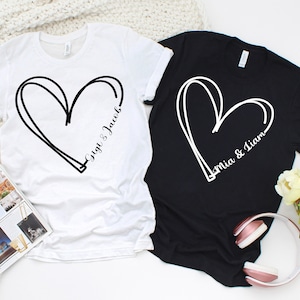 Custom Text Heart Line Shirt Double Heart Shirt Your Name Heart Line ...