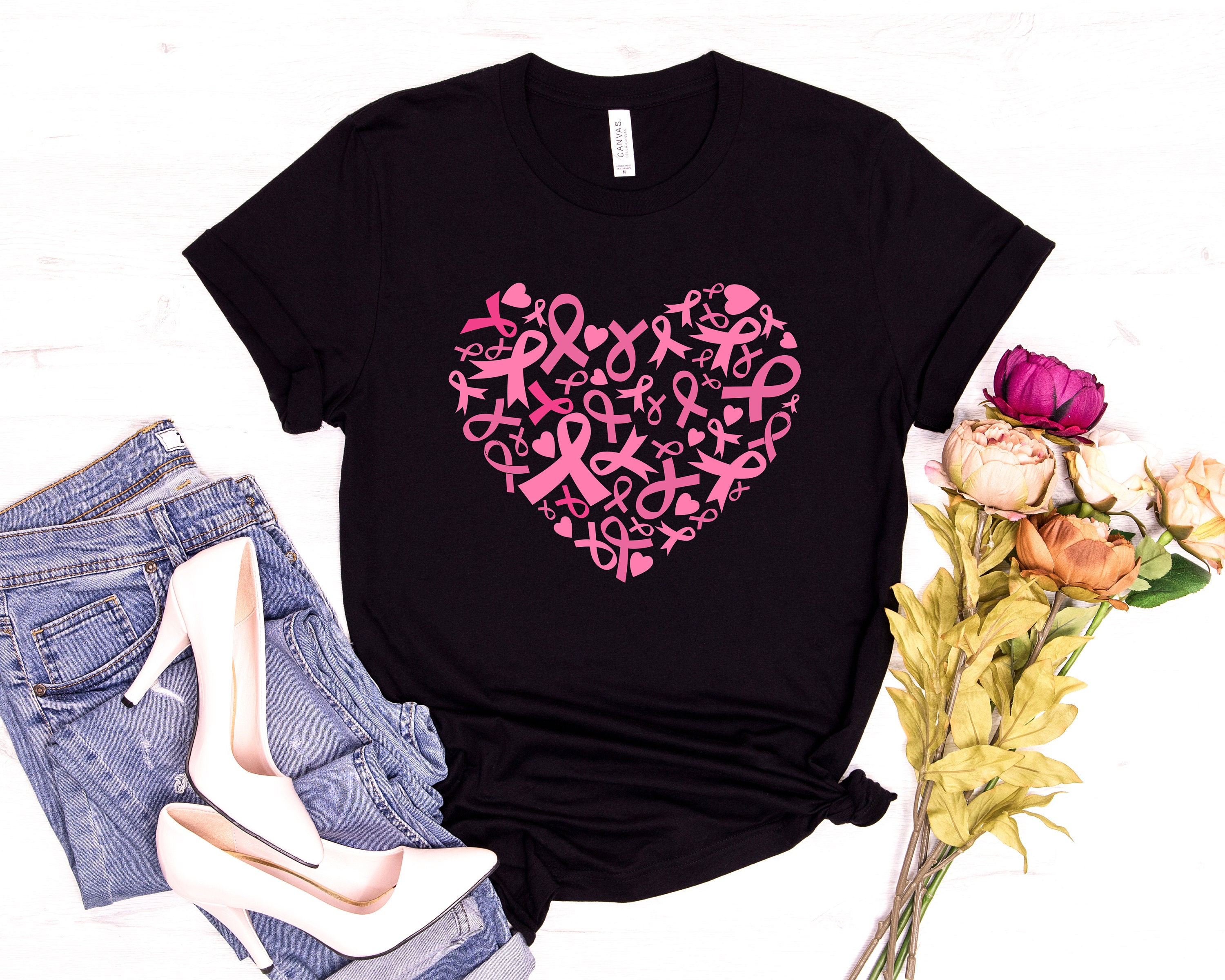 Heart Ribbon Cancer Shirt Cancer Awareness Shirt Breast - Etsy