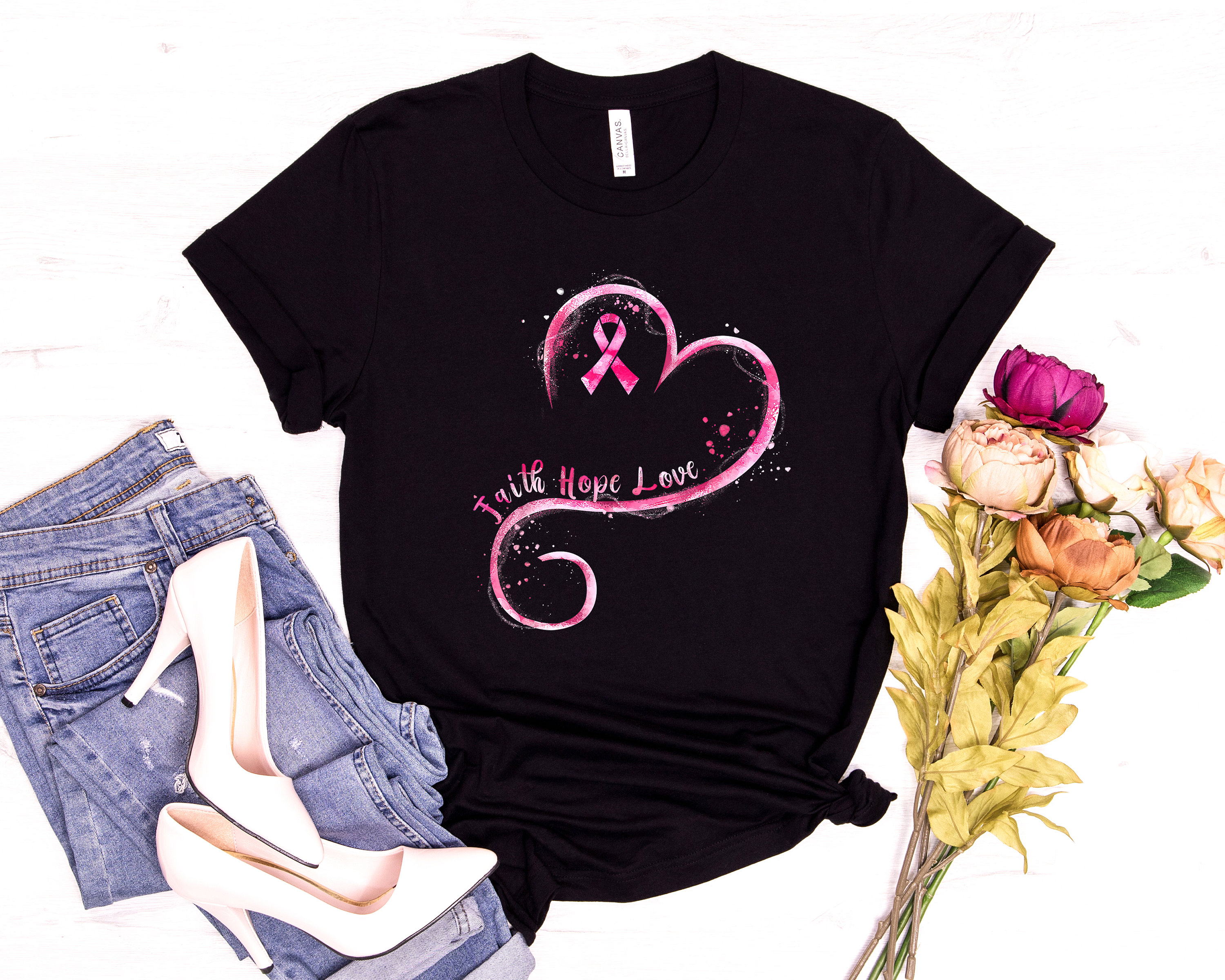 Faith Hope Love Heart Shirt, Warrior Shirt, Cancer Support Shirt ...