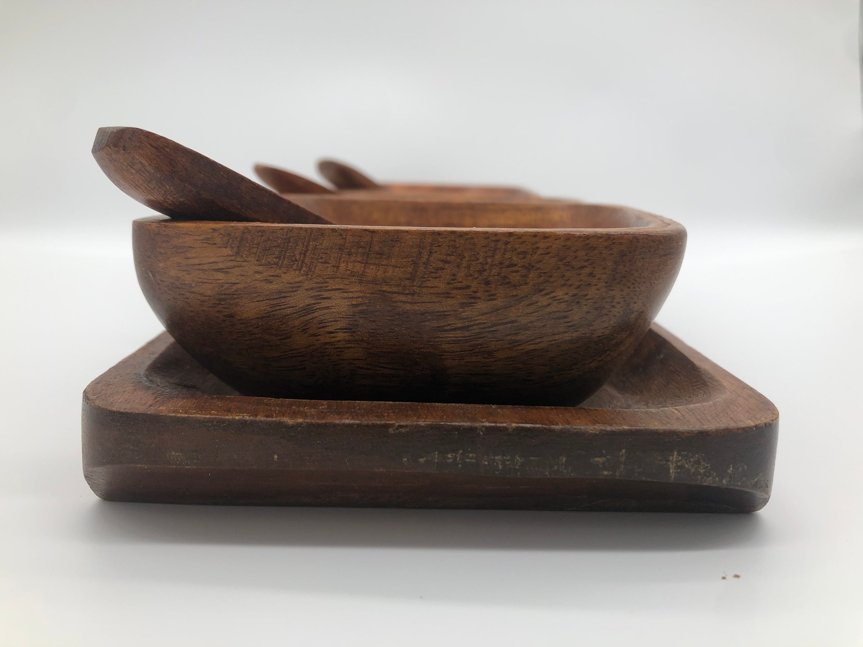 Vintage 1970's Genuine Monkey Pod Wood Condiments Serving Tray and ...