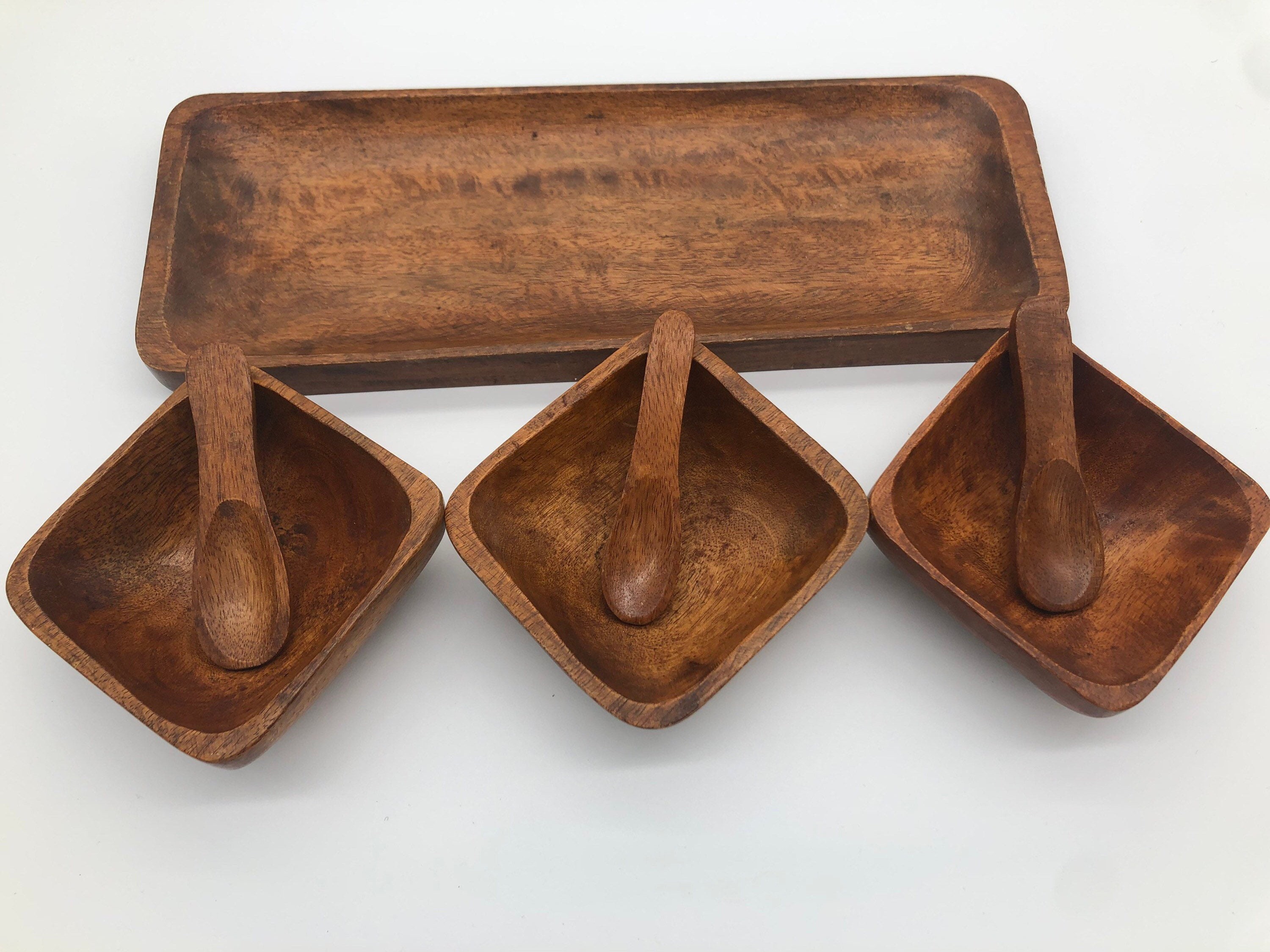 Vintage 1970's Genuine Monkey Pod Wood Condiments Serving Tray and ...