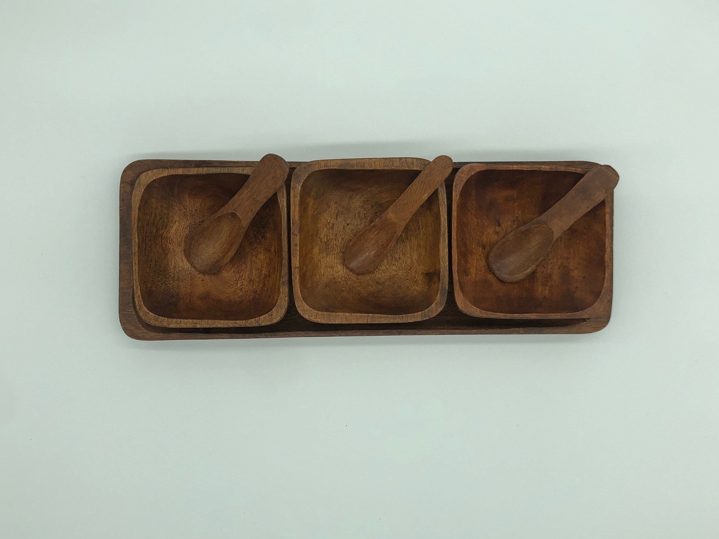 Vintage 1970's Genuine Monkey Pod Wood Condiments Serving Tray and ...